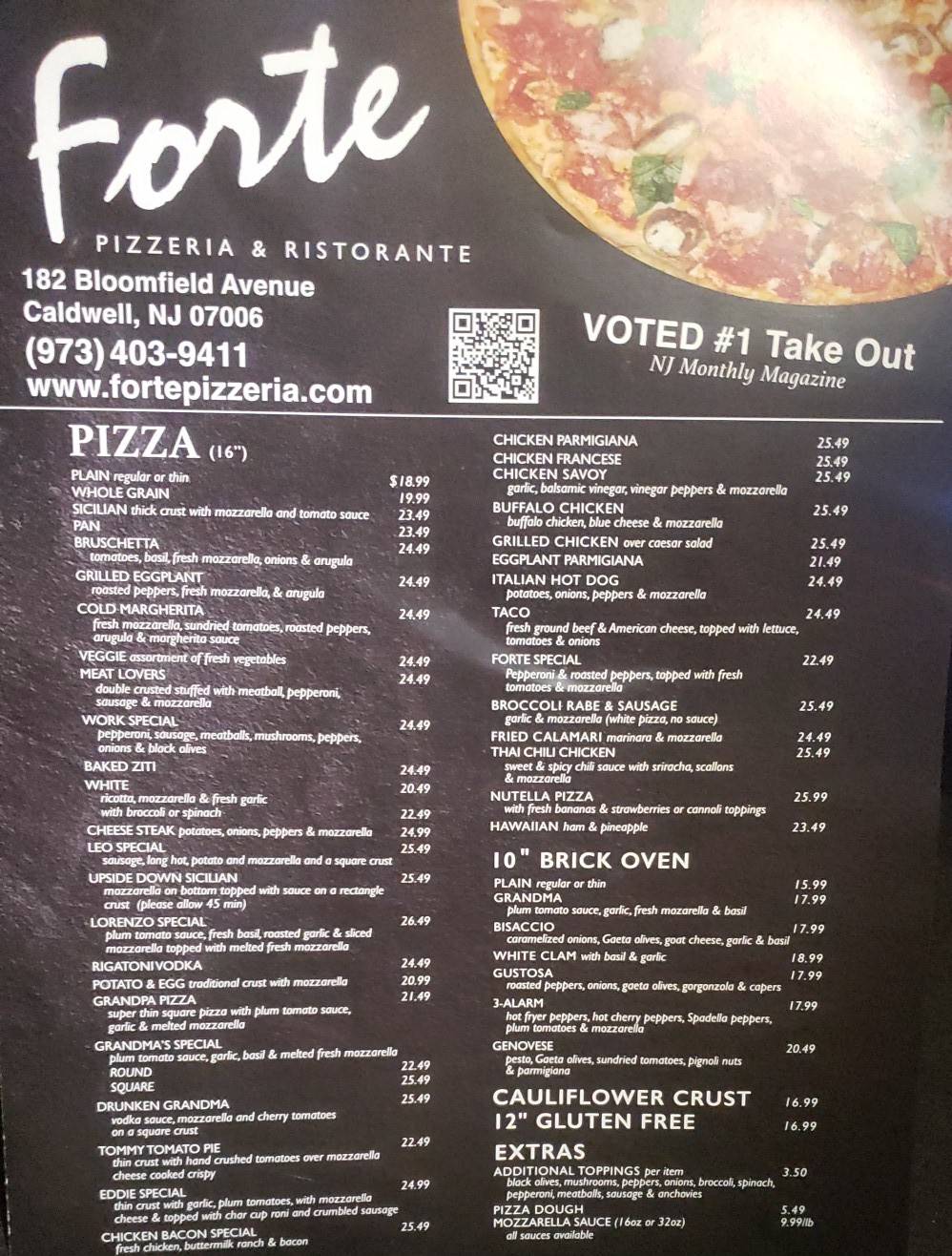Menu at Forte Pizzeria, Caldwell