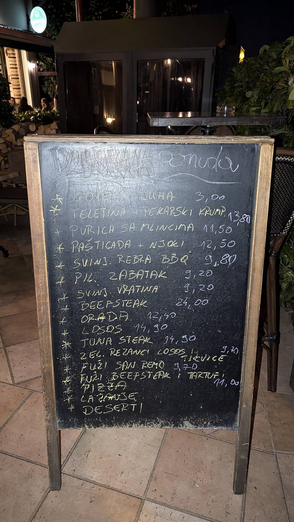 Menu at Pizzeria Helena, Zagreb