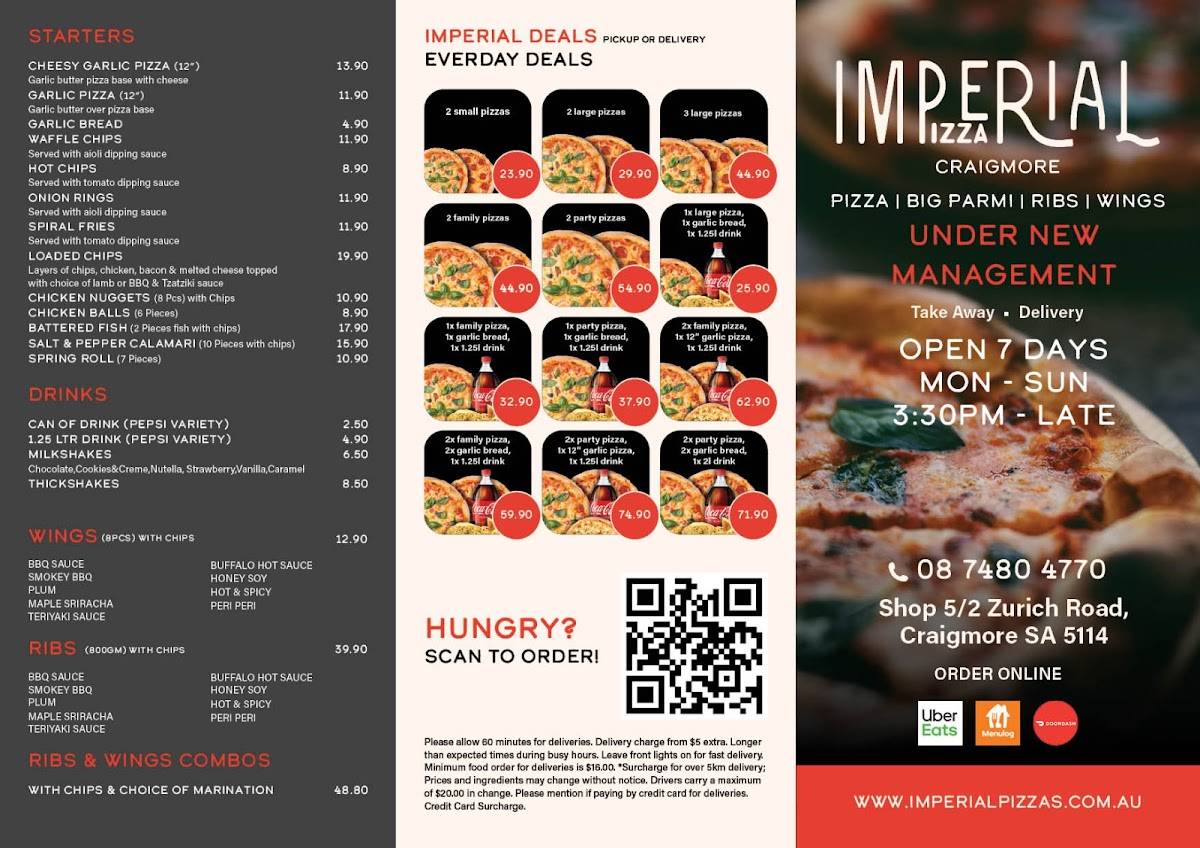 Menu at Imperial Pizza pizzeria, Craigmore