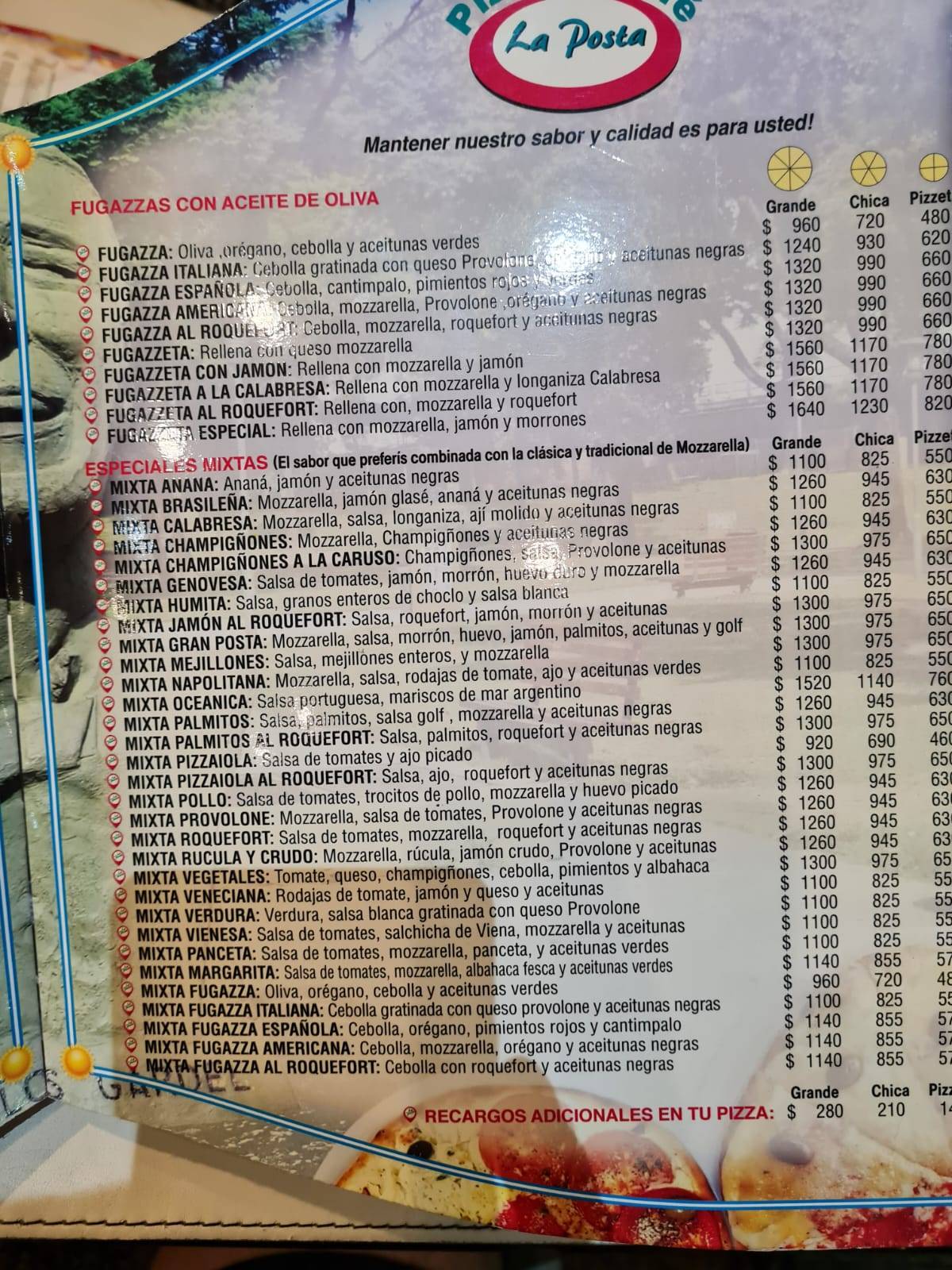 Menu at Pizzería La Posta, Buenos Aires, Av. San Juan 2999