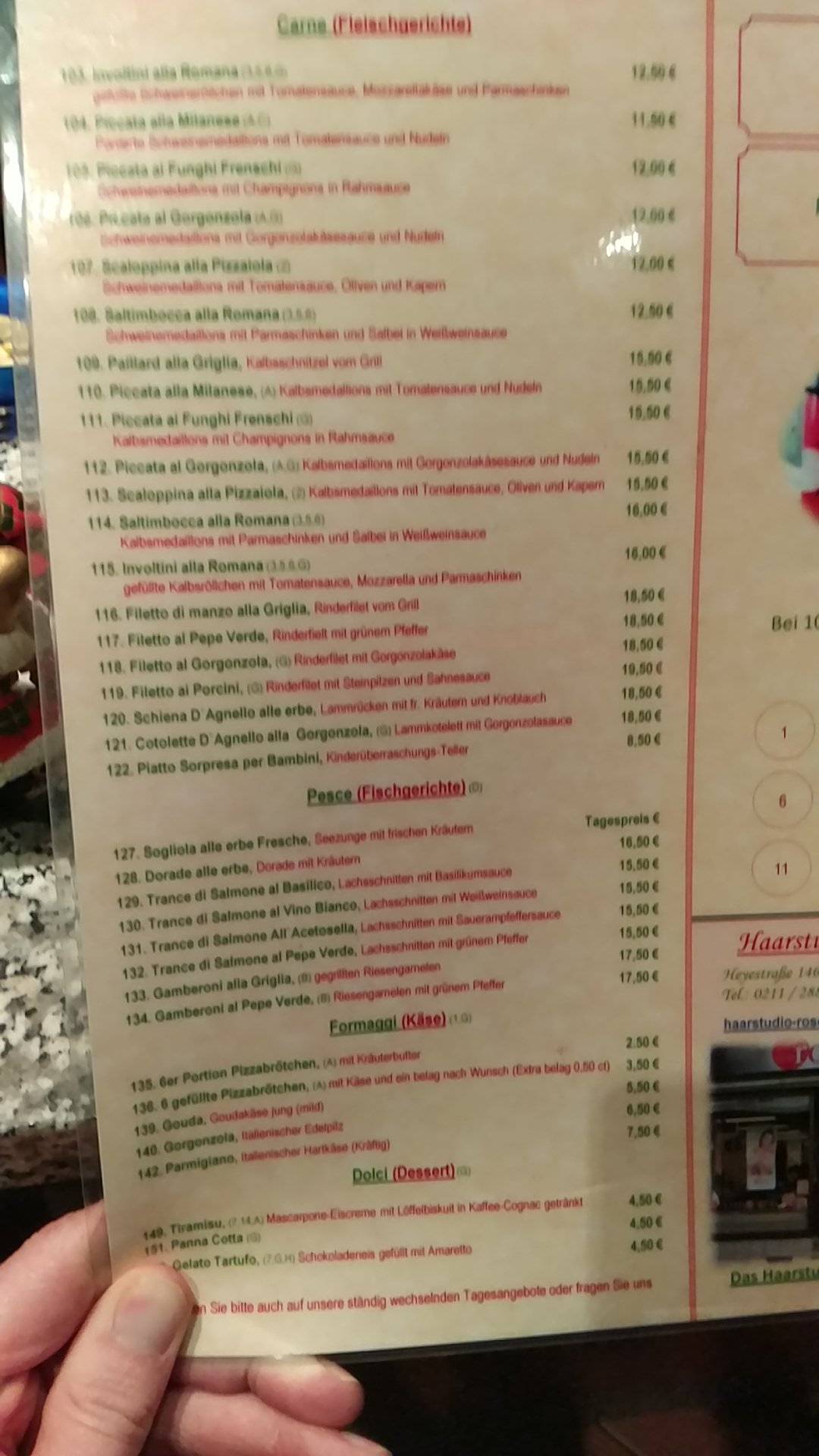 Speisekarte von Pizzeria La Rucola, Düsseldorf