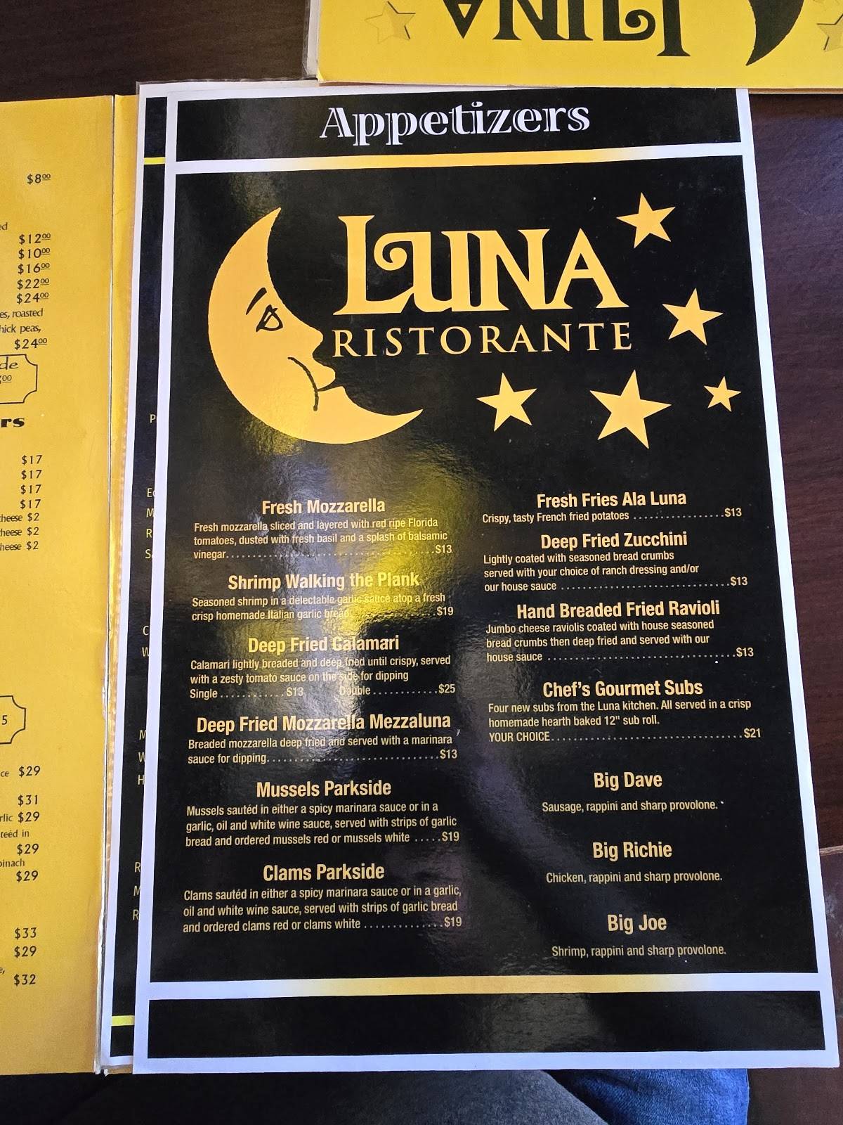 Menu at Luna Restaurant, Venice