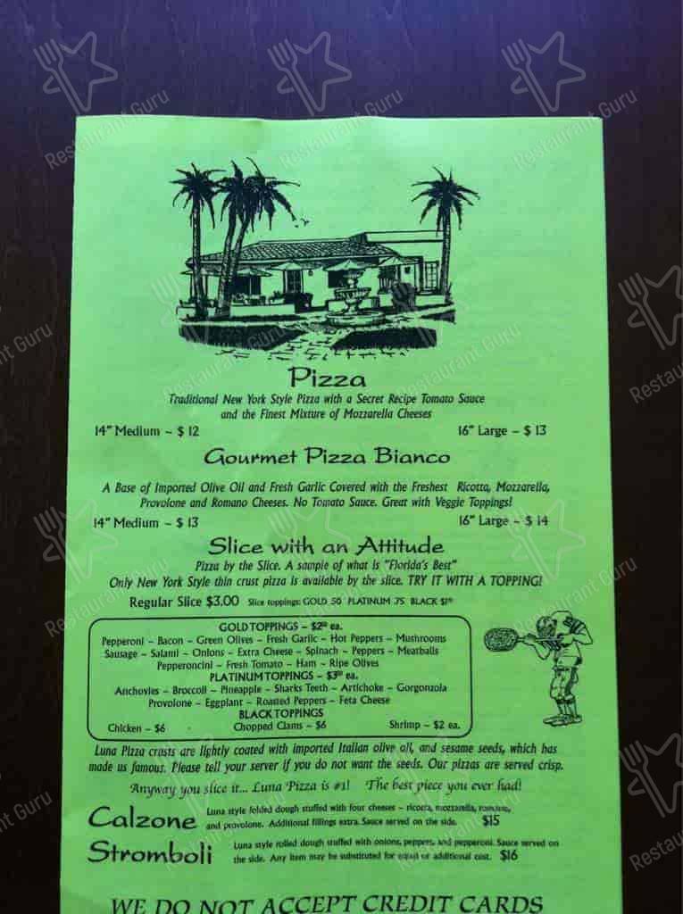 Menu at Luna Restaurant, Venice