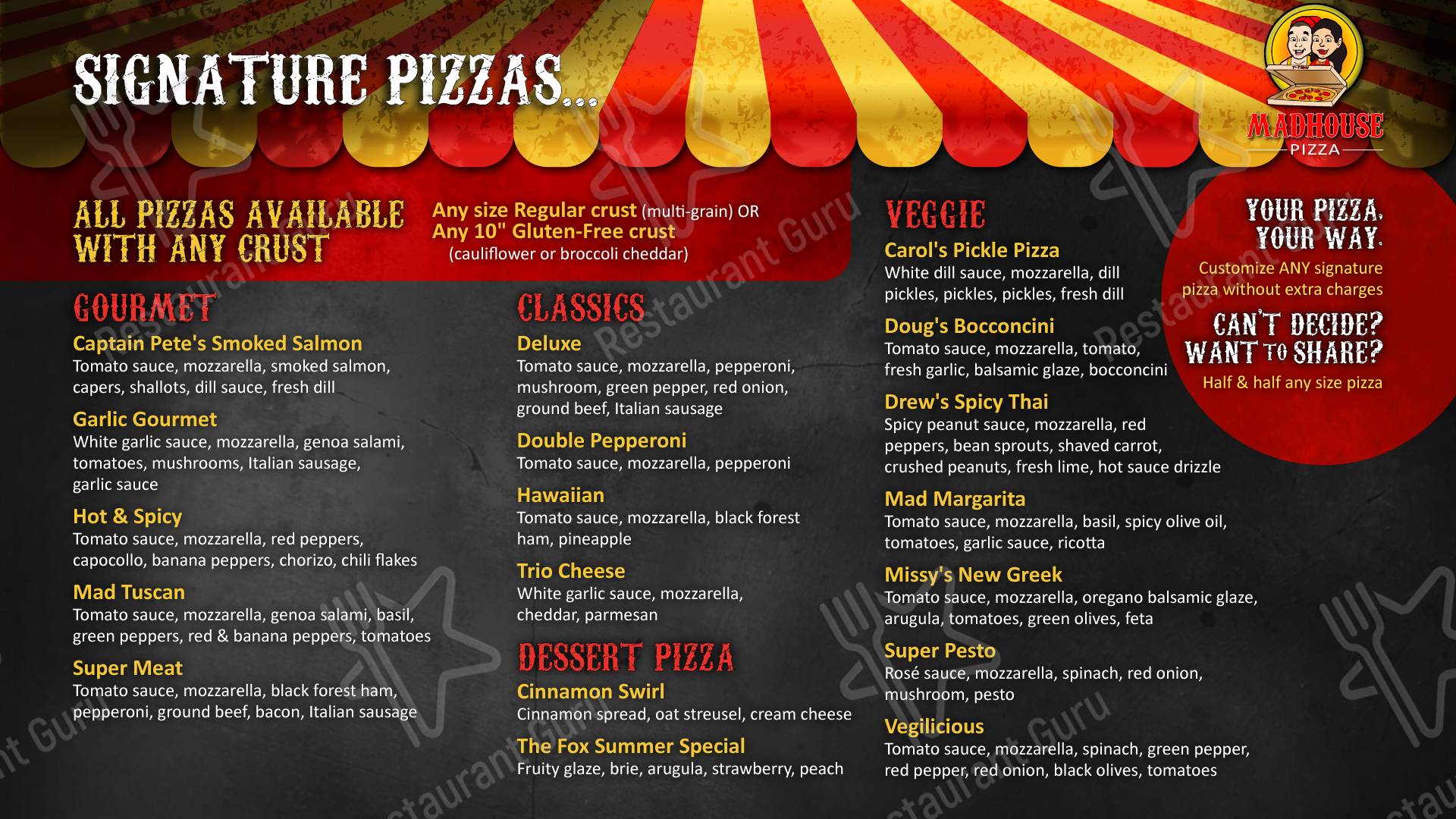 Menu at Madhouse Pizza pizzeria, Delta