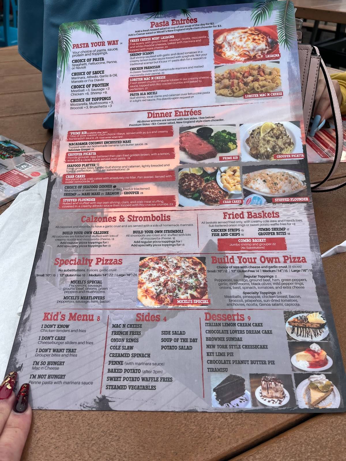 Menu at Miceli's Restaurant, Matlacha