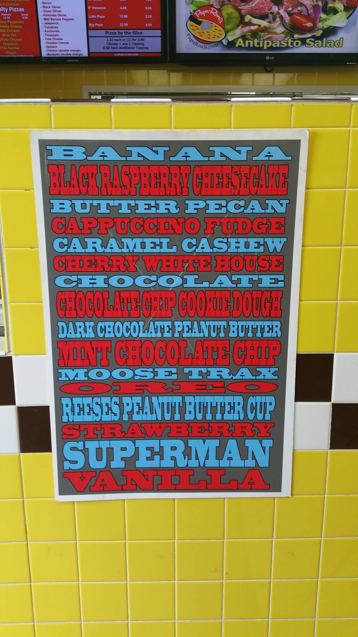Menu at Papa Roni's Pizza & Ice Cream pizzeria, Barberton