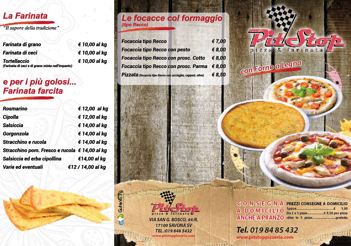 Menu da Pit Stop pizzeria, Savona