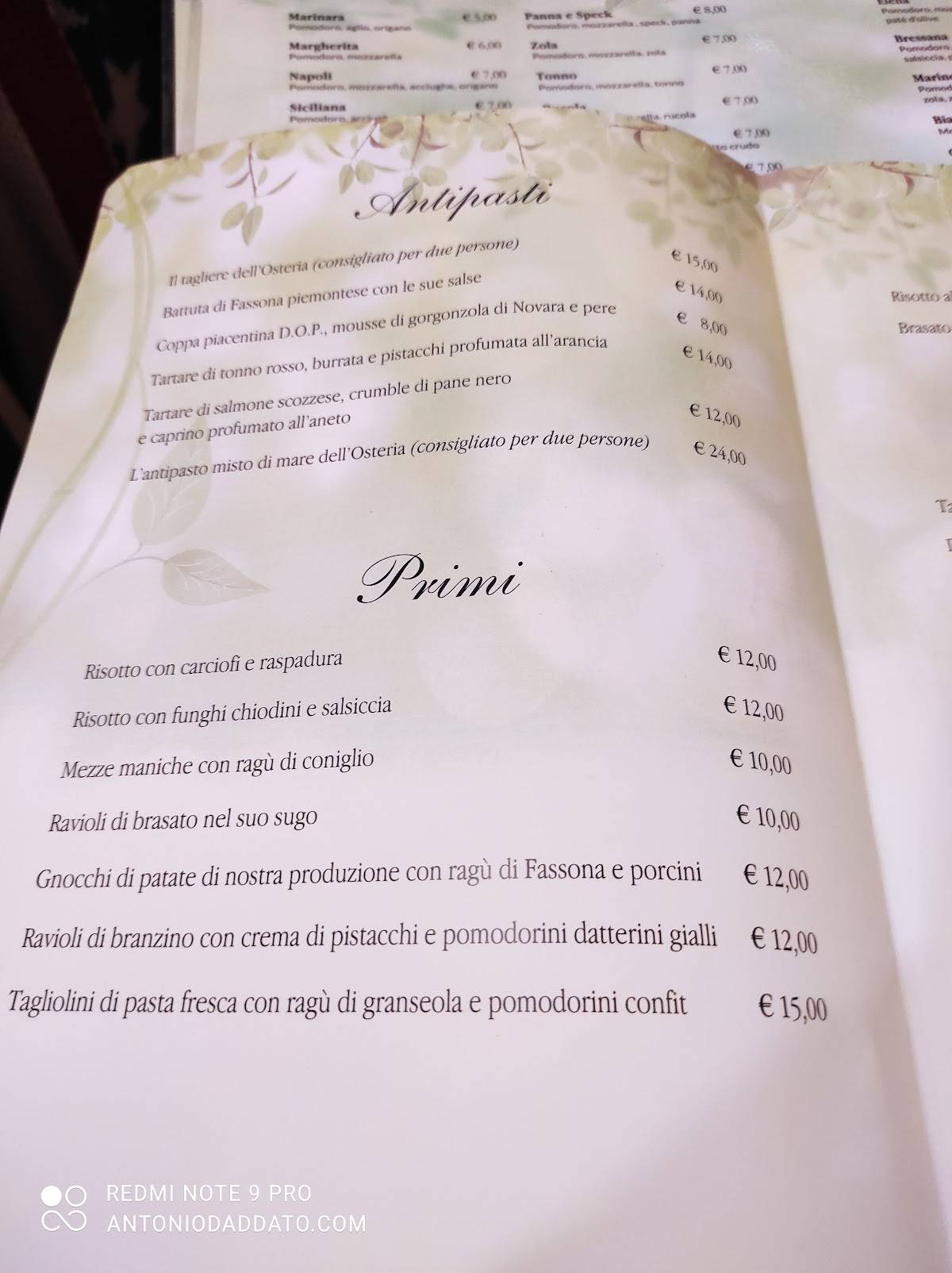 Menu da Pizzeria Regisole Hostaria, Pavia