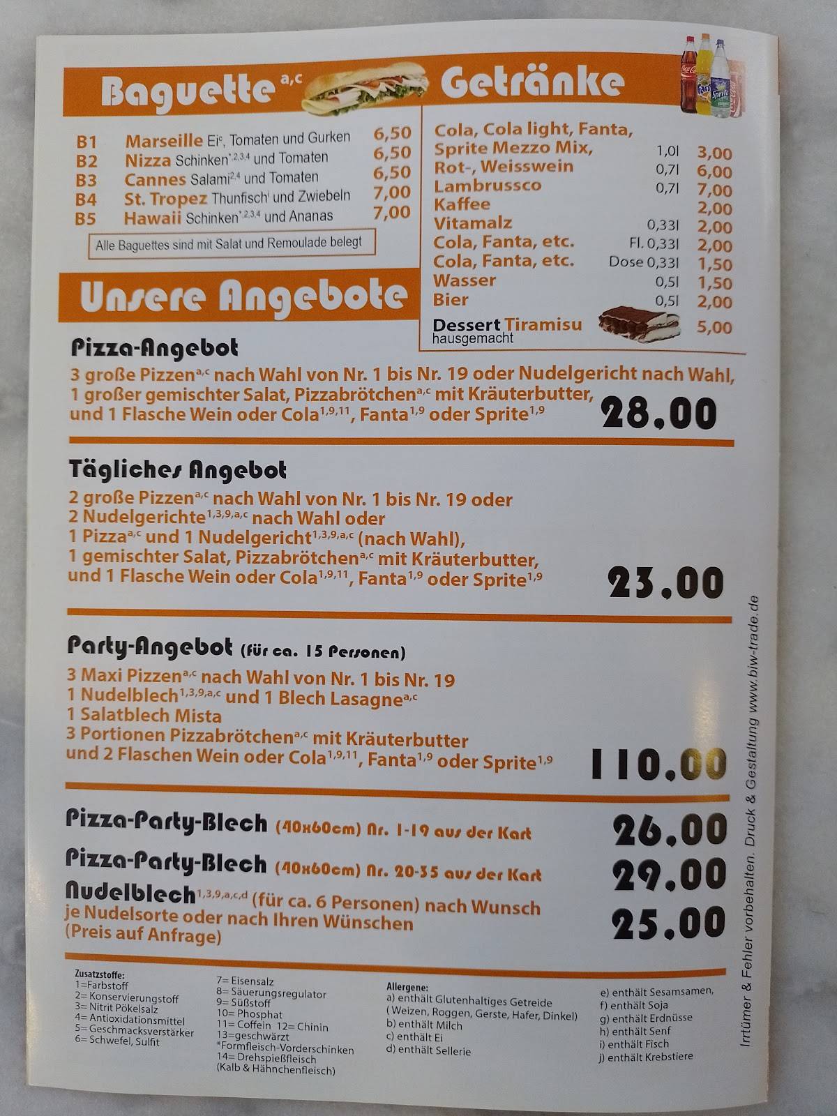 Speisekarte von Pizzeria Rialto, Witten