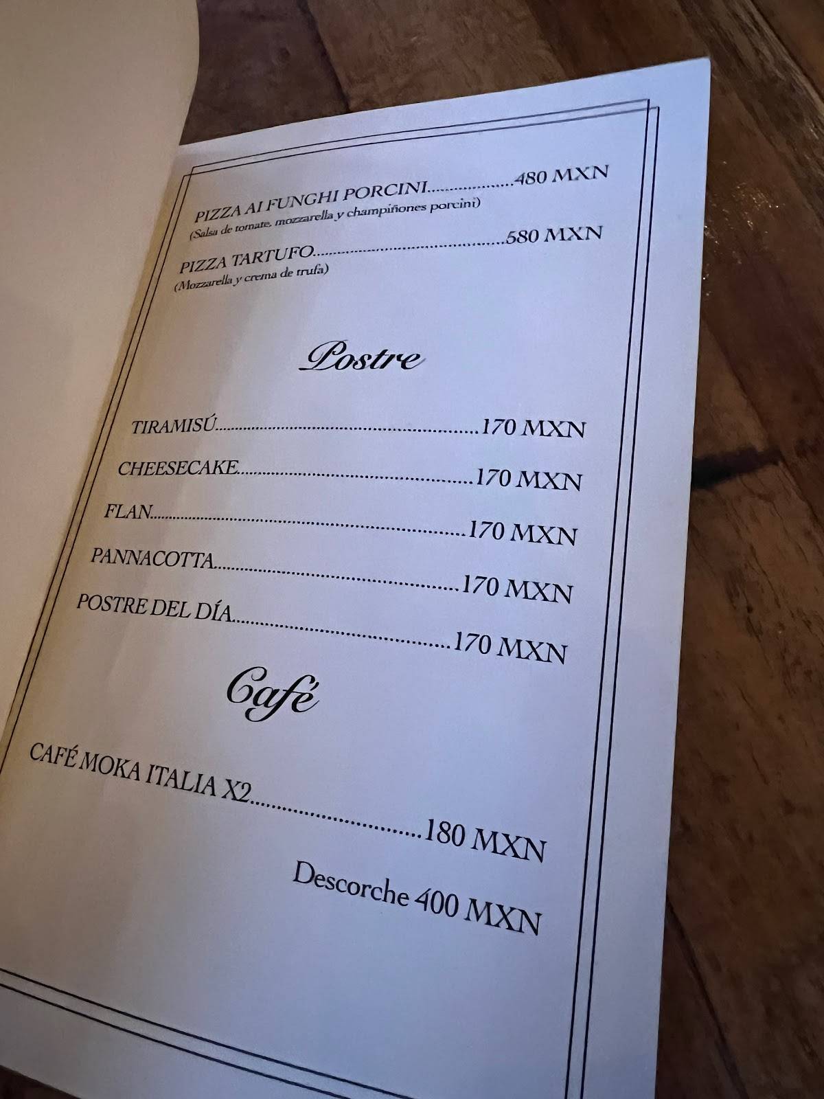 Menu at Pizzeria RomAntica, Todos Santos
