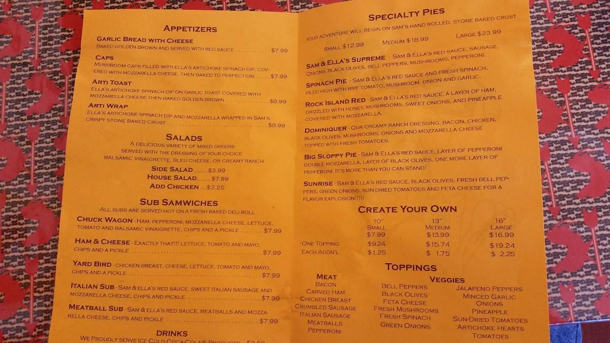 Menu at Sam & Ella's Chicken Palace pizzeria, Tahlequah