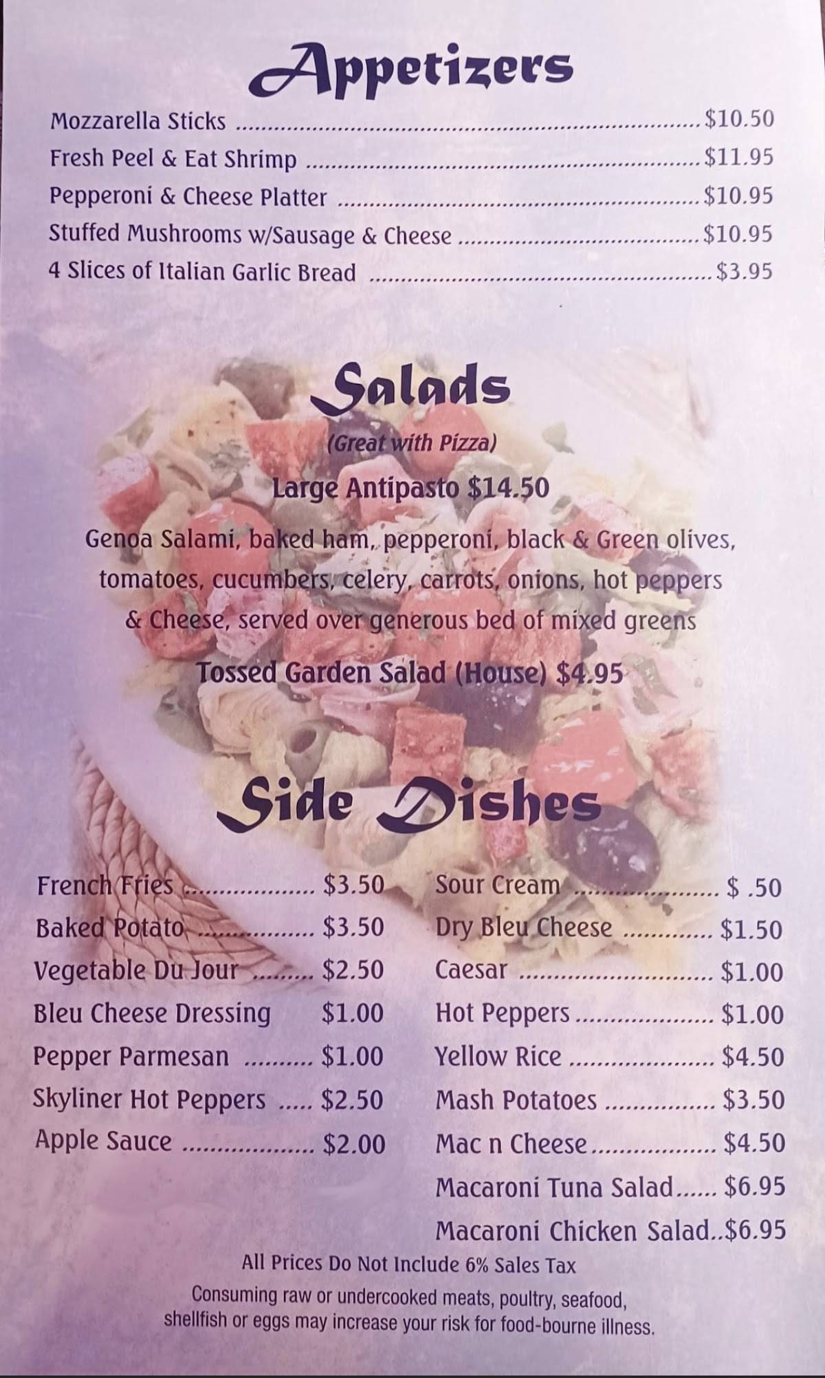 Menu at Skylight Bar restaurant, Wilkes-Barre