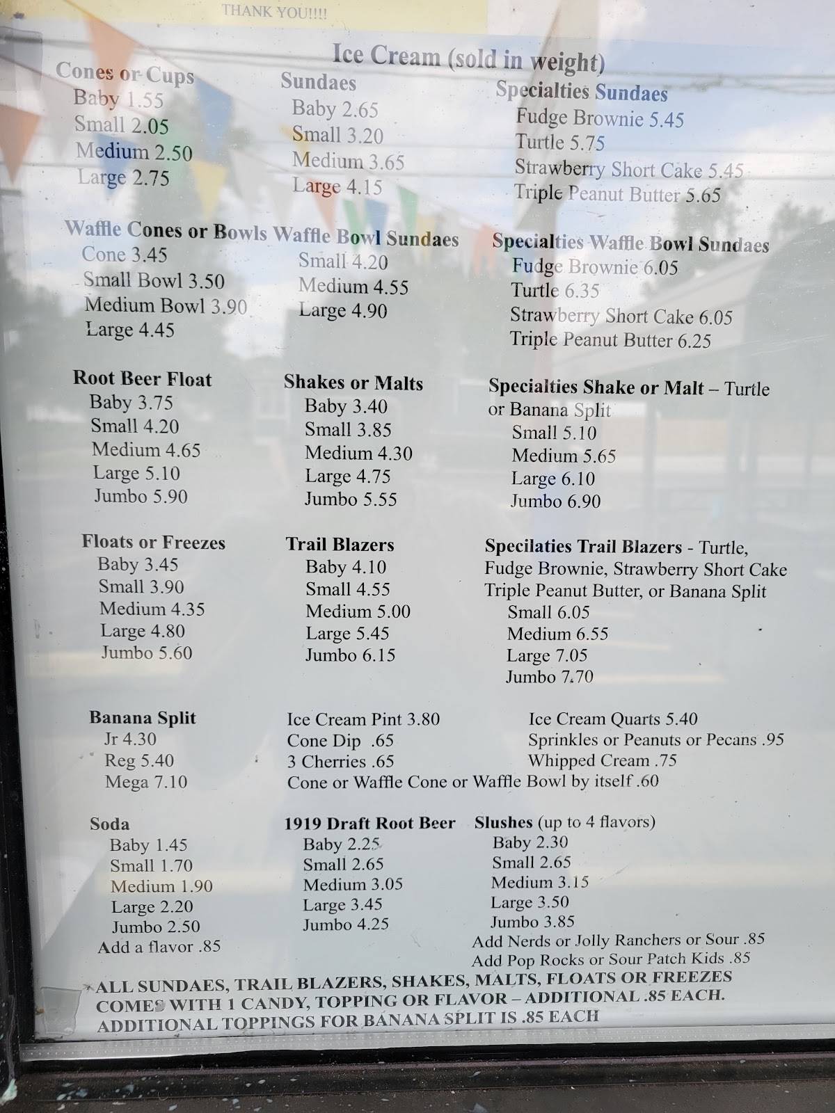 Menu at Tall Bob's Ice Cream Roundup pizzeria, Peoria