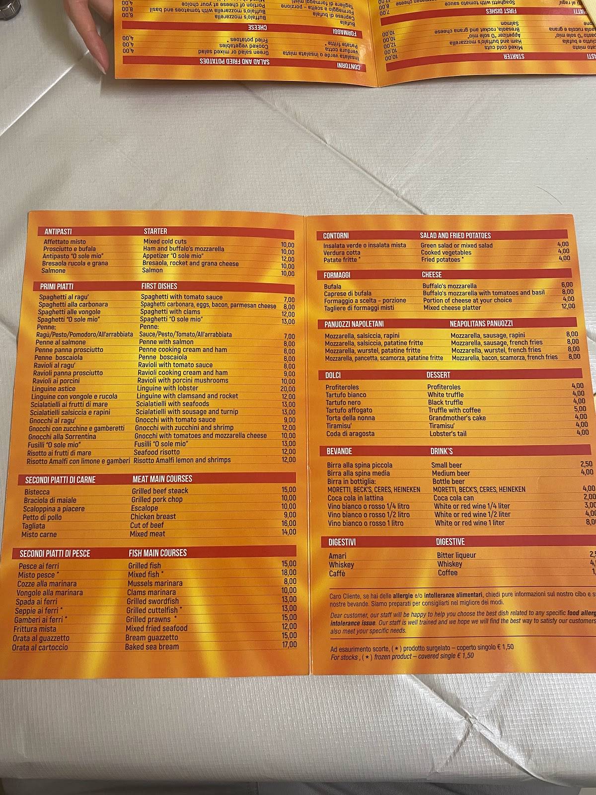 Menu at Pizzeria Trattoria Bar O Sole Mio, La Spezia