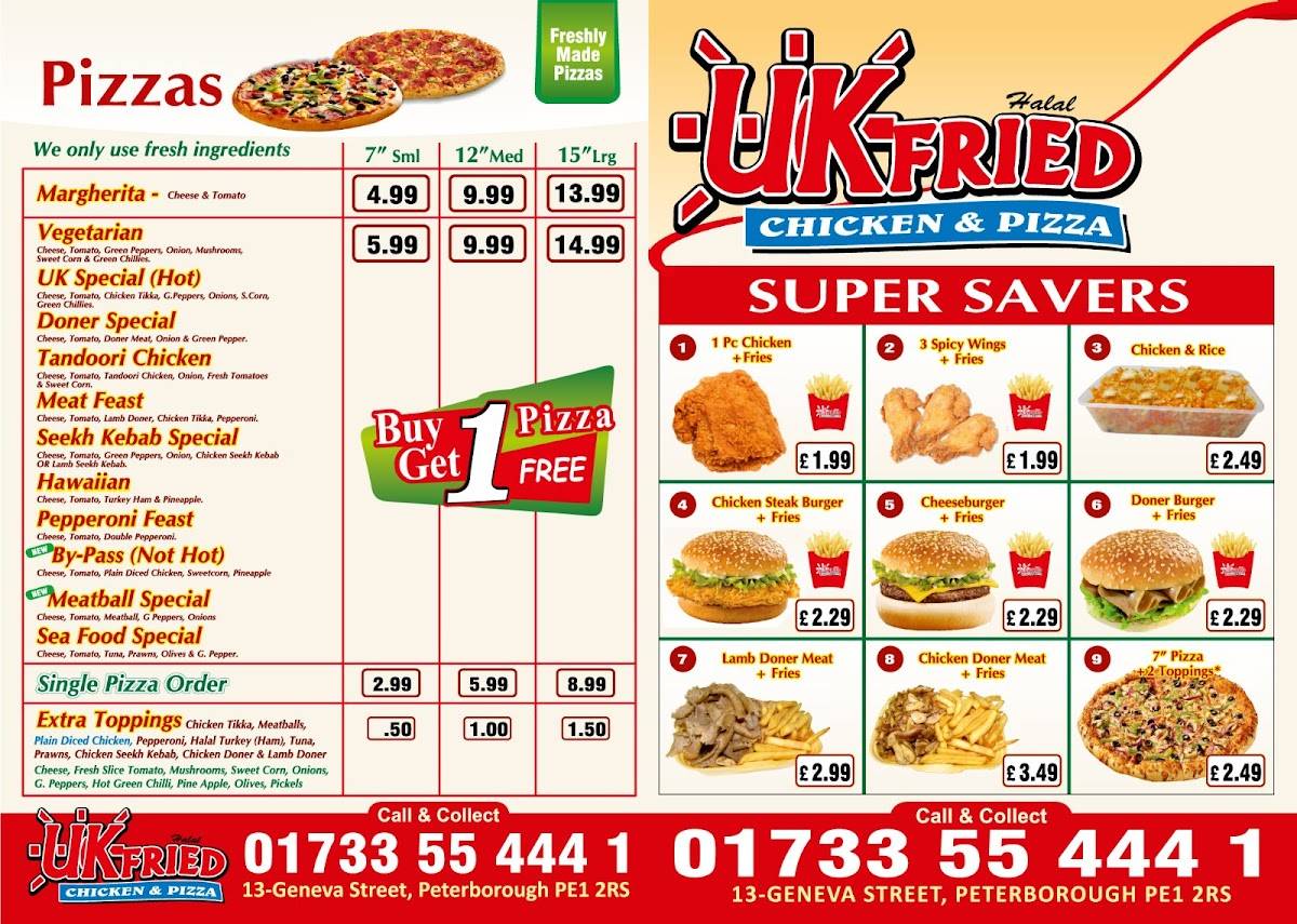 Menu at UK Fried Chicken & Pizza pizzeria, Peterborough