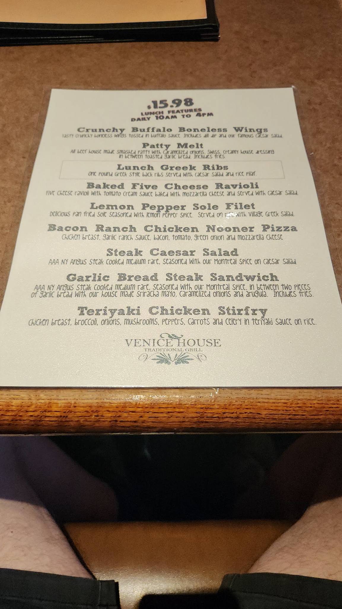 Menu at Venice House Traditional Grill pizzeria, Saskatoon, 906 Central Ave