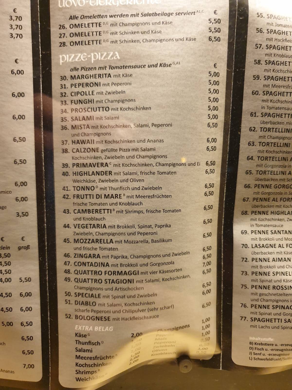 Speisekarte von Zum Highlander Pizzeria, Treuenbrietzen