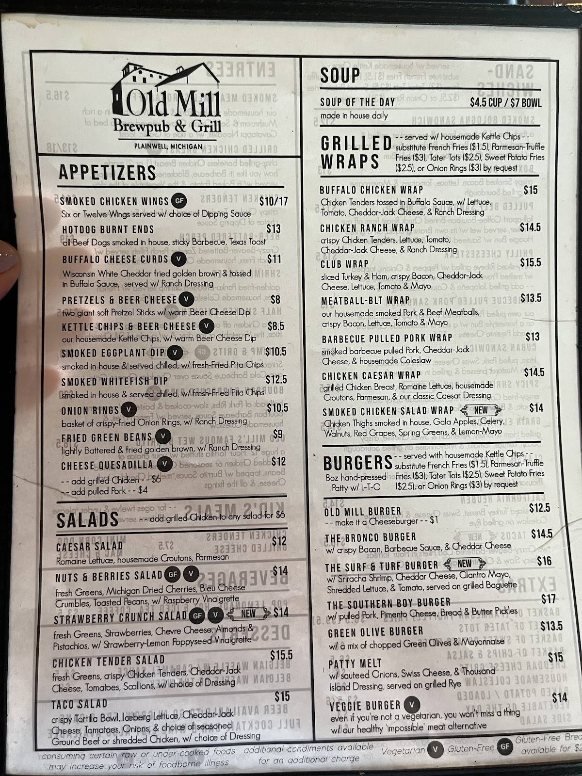 Menu at Old Mill Brewpub & Grill, Plainwell
