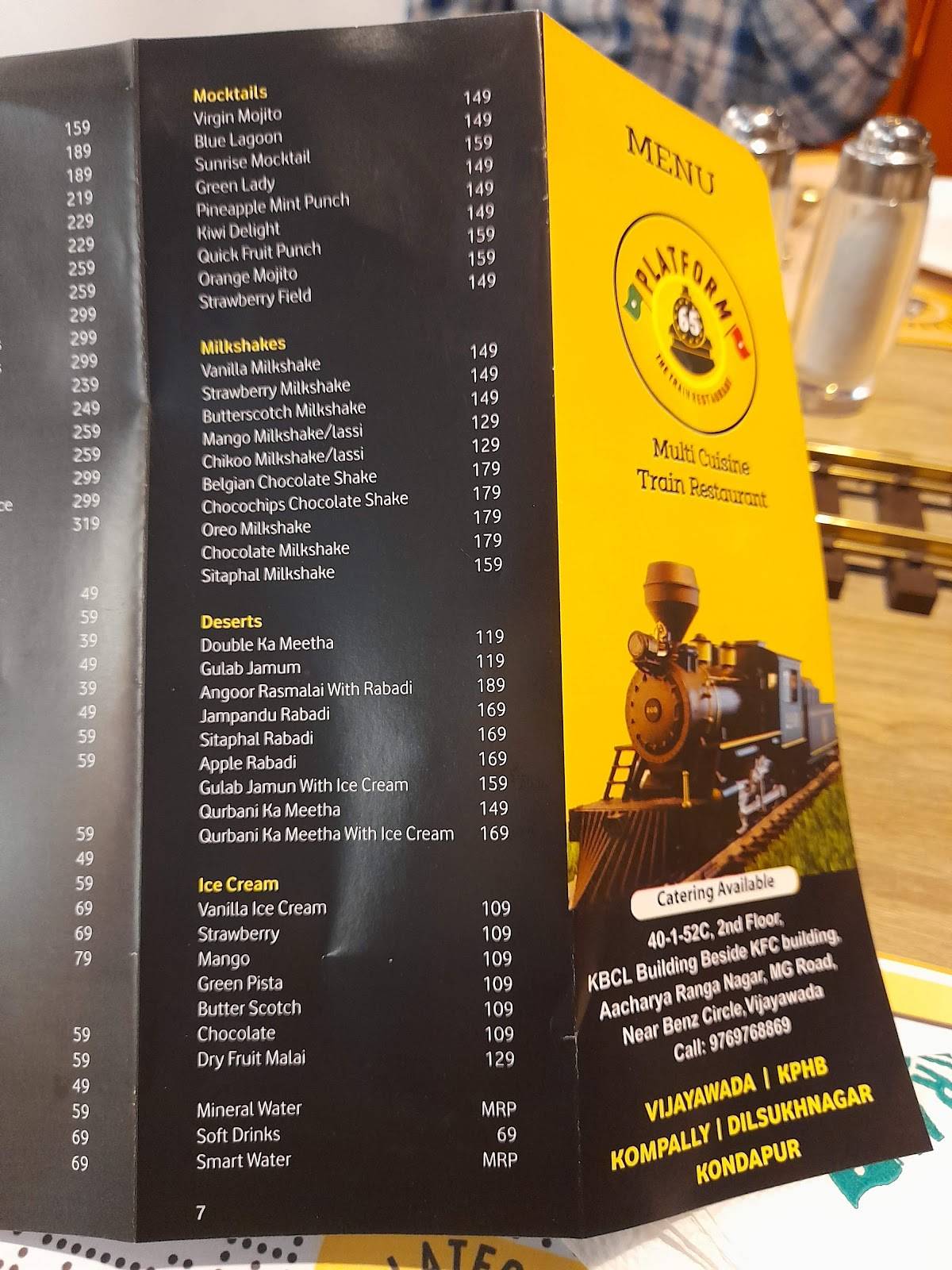 Menu at Platform 65 The Train Theme Restaurant - Vijayawada, Vijayawada