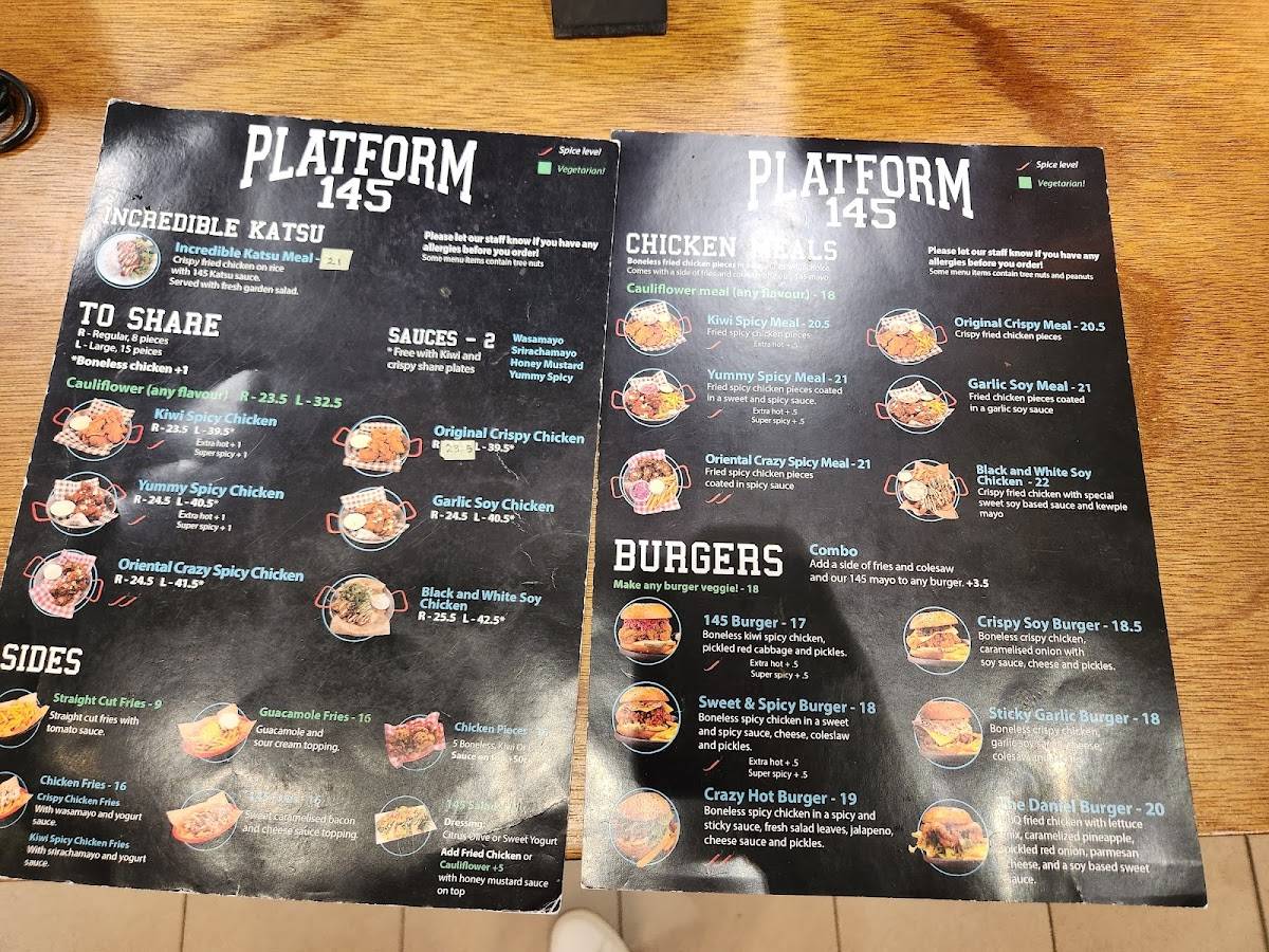 Menu at Platform145 restaurant, Wellington