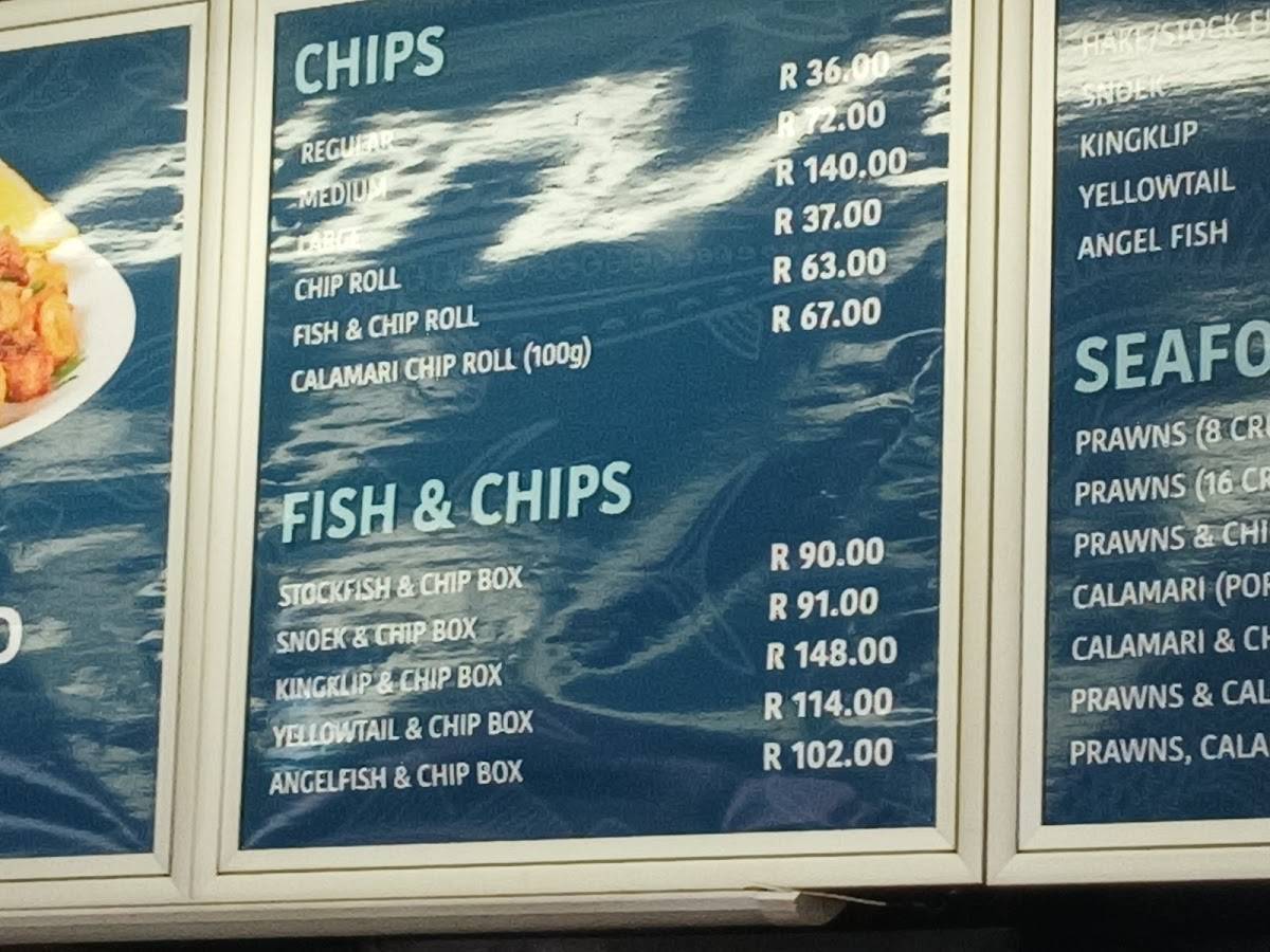 Menu at Plumstead Fisheries restaurant, Cape Town
