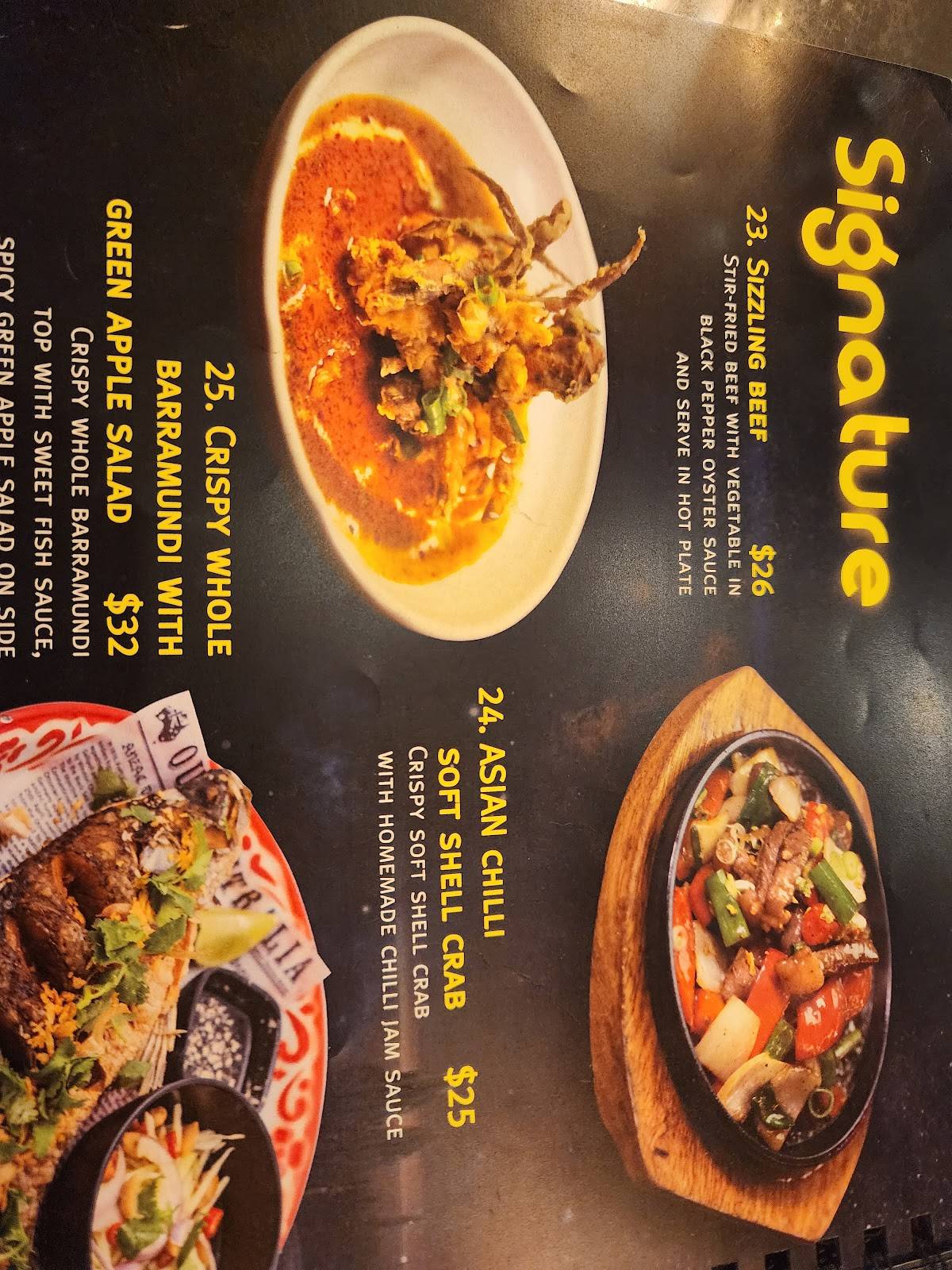 Menu at Pochana restaurant, Brisbane City