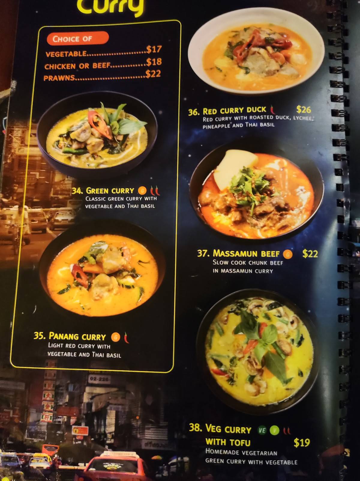 Menu at Pochana restaurant, Brisbane City