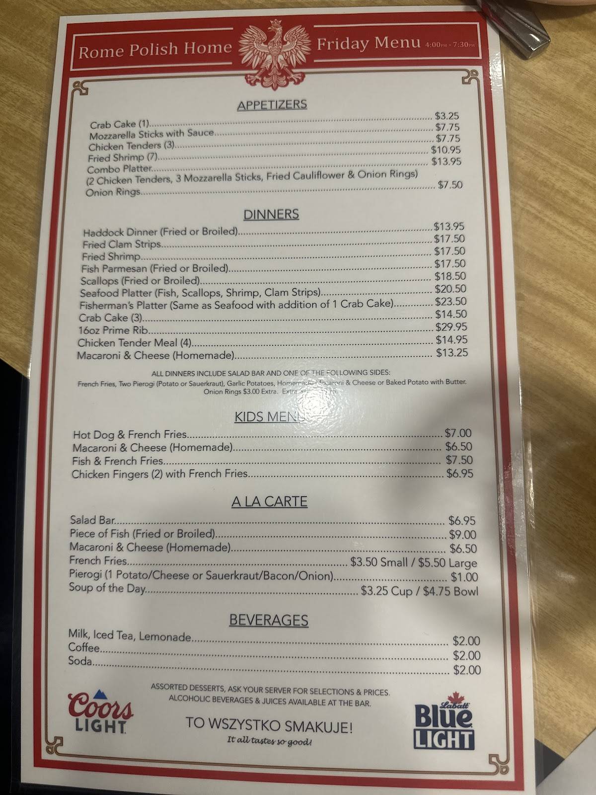 Menu at Polish Home Inc restaurant, Rome