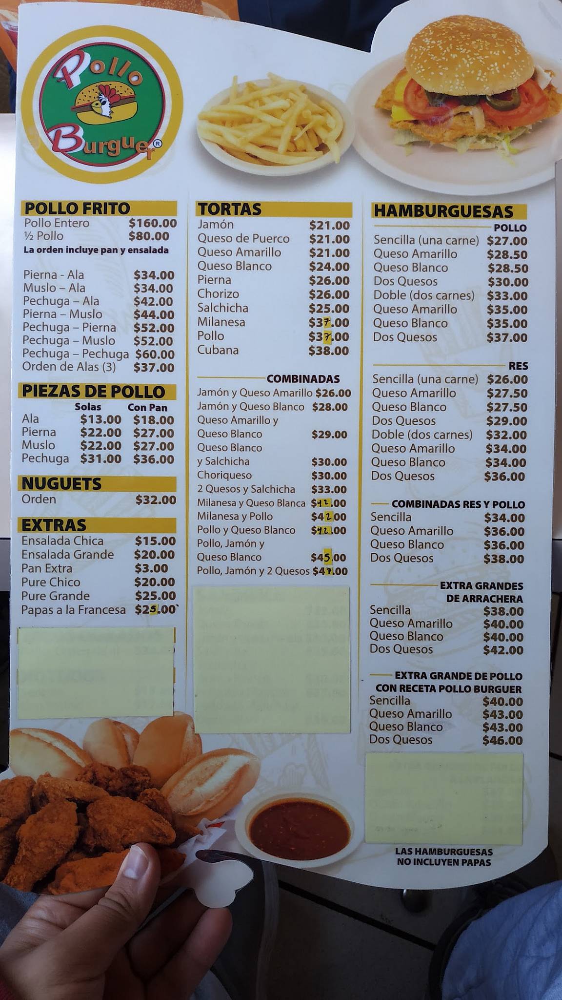 Carta del restaurante Pollo Burguer, Acámbaro, Avenida 1 del Mayo 1401