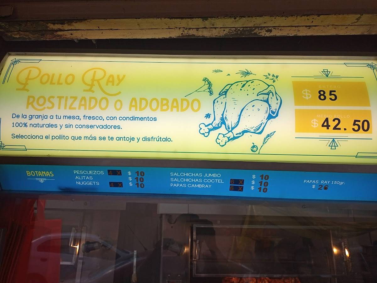 Menu at Pollos Ray Peñon restaurant, Mexico