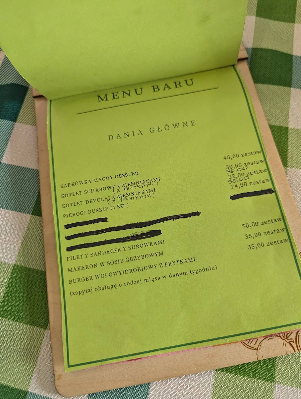 Menu at Bar Pomidor Cud-Malina, Elblag