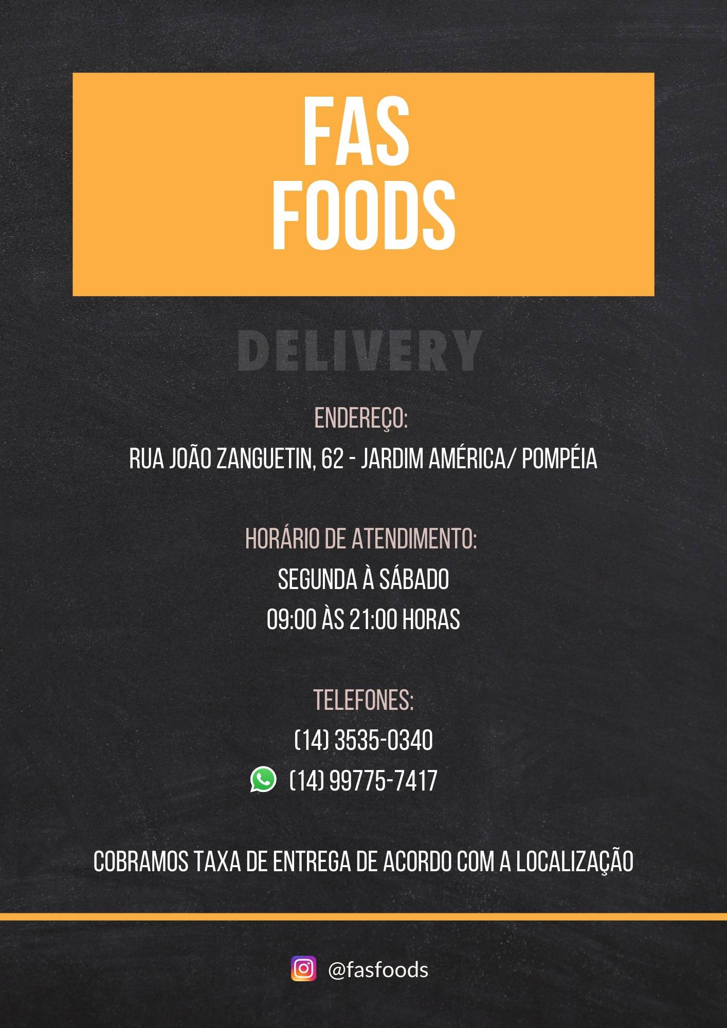 Menu at Fas Foods restaurant, Pompéia