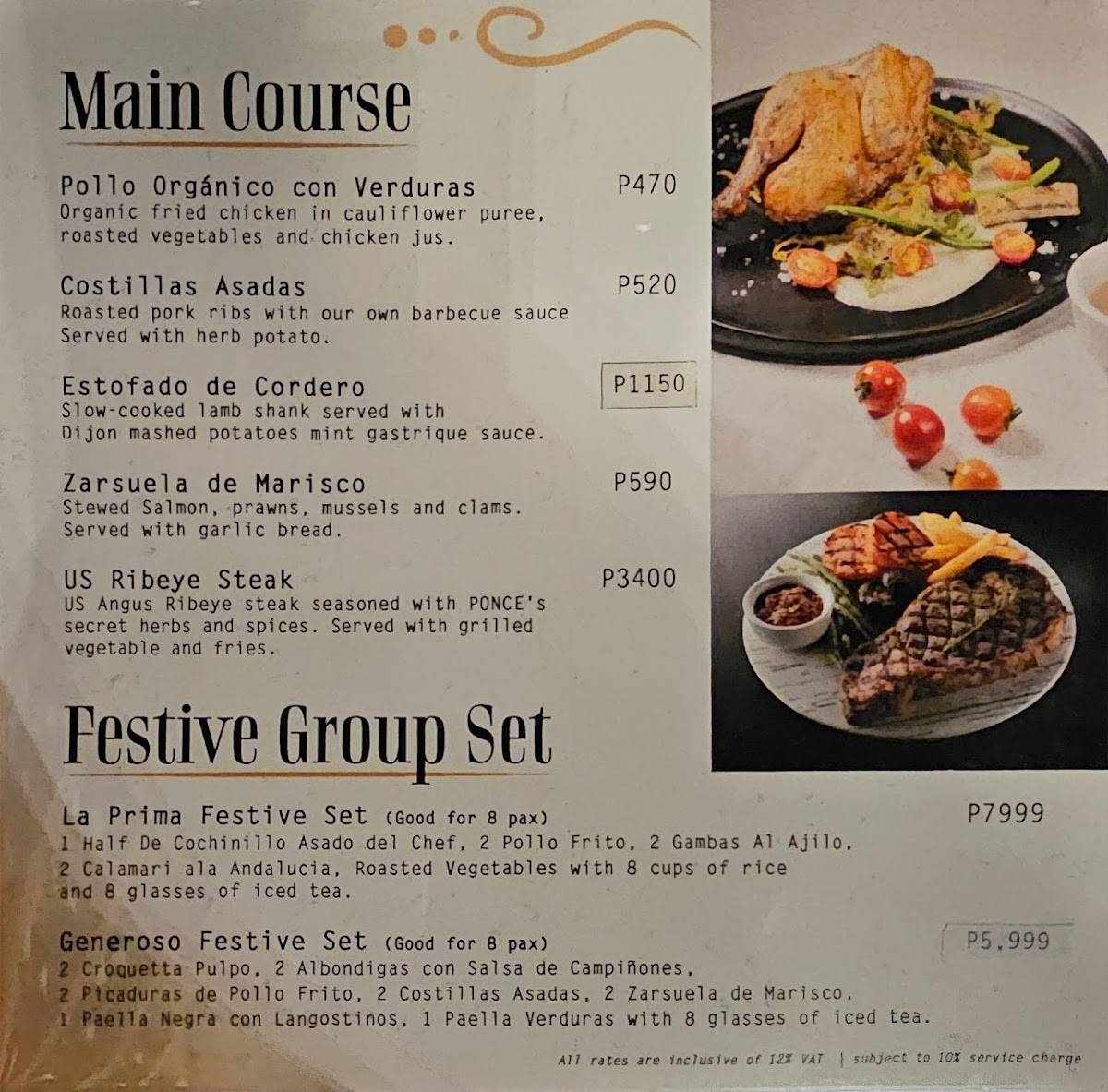 Menu at Ponce restaurant, Quezon City