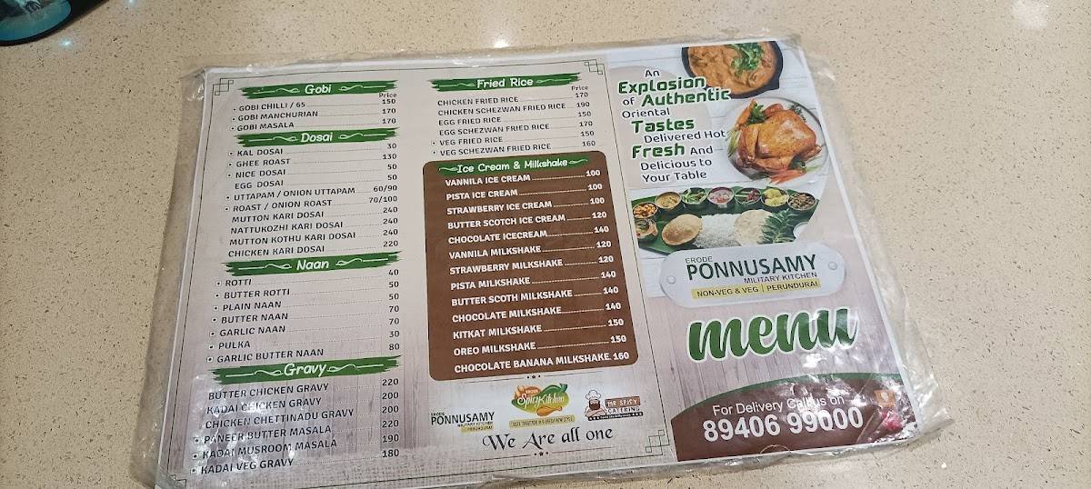 Menu at Ponnusamy Hotel, Chennai, 3737+JJ7