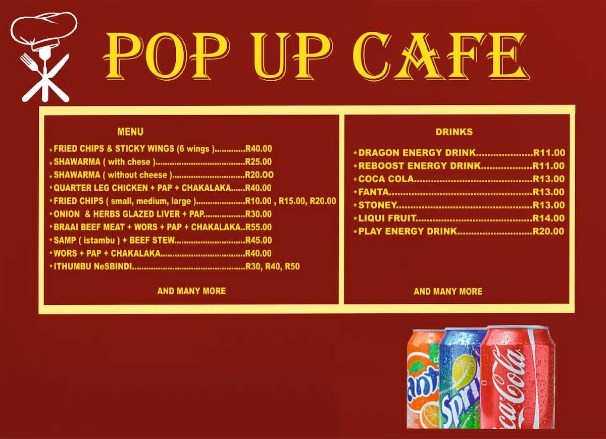 Speisekarte von Pop Up Cafe, Durban