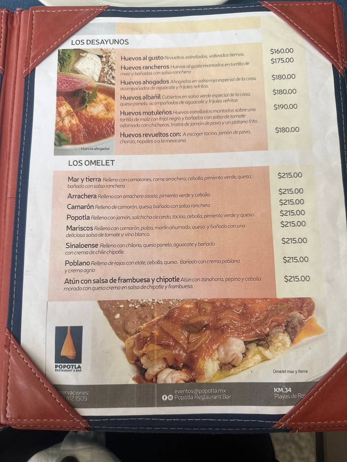 Carta de Restaurant&Bar Popotla, Rosarito
