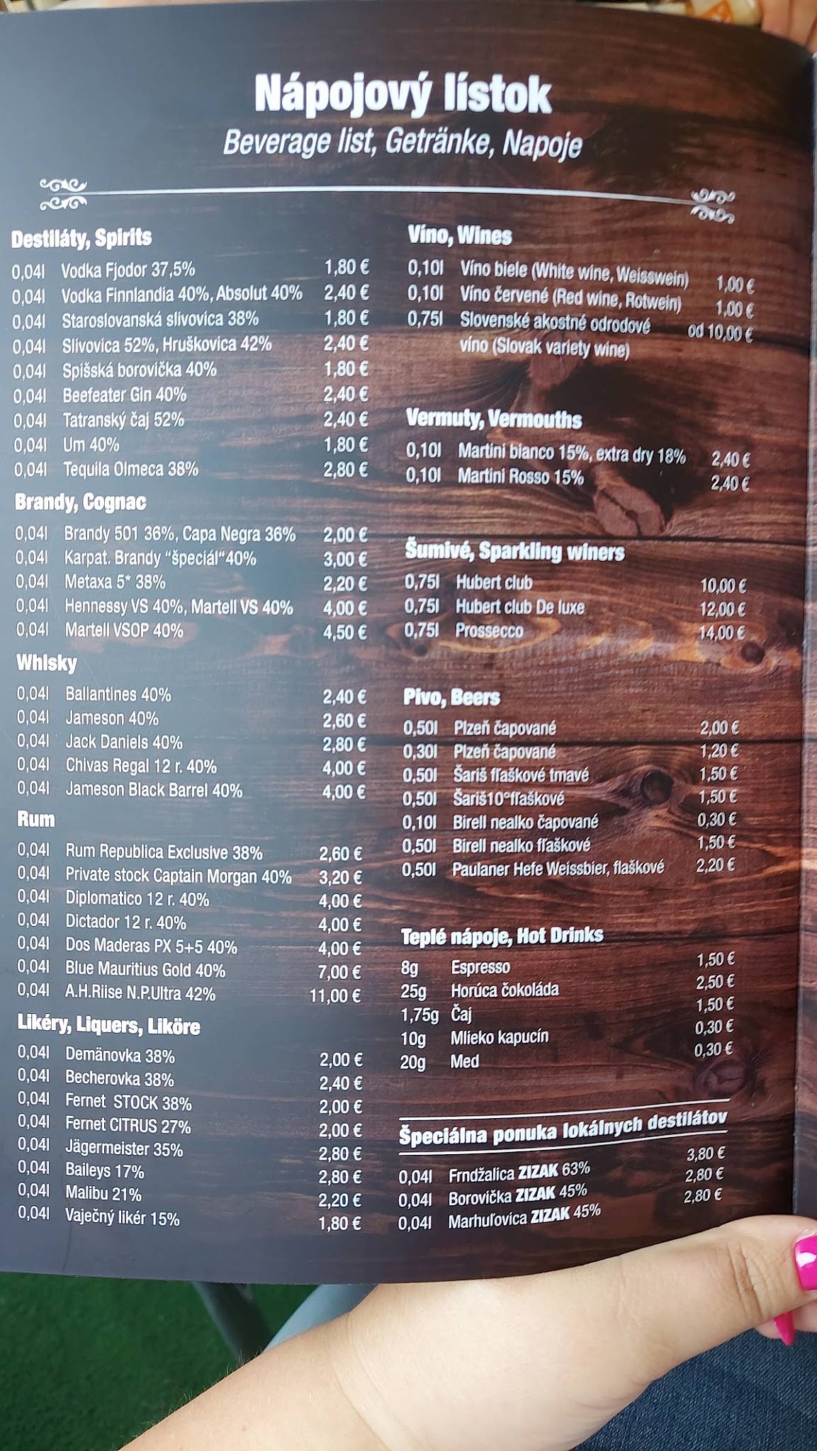 Menu at Marco restaurant, Poprad