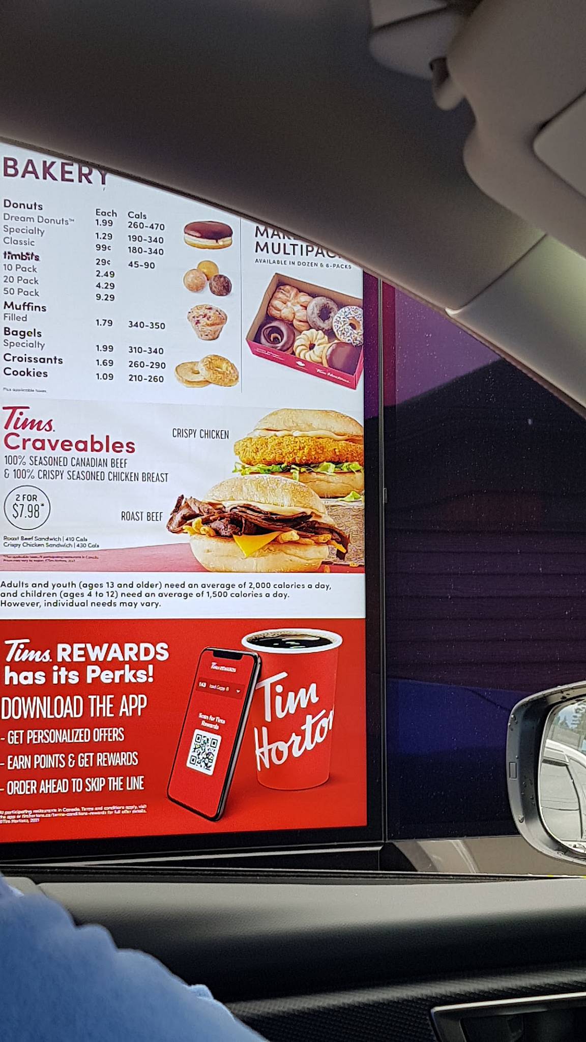 Menu at Tim Hortons cafe, Port Alberni, Redford St