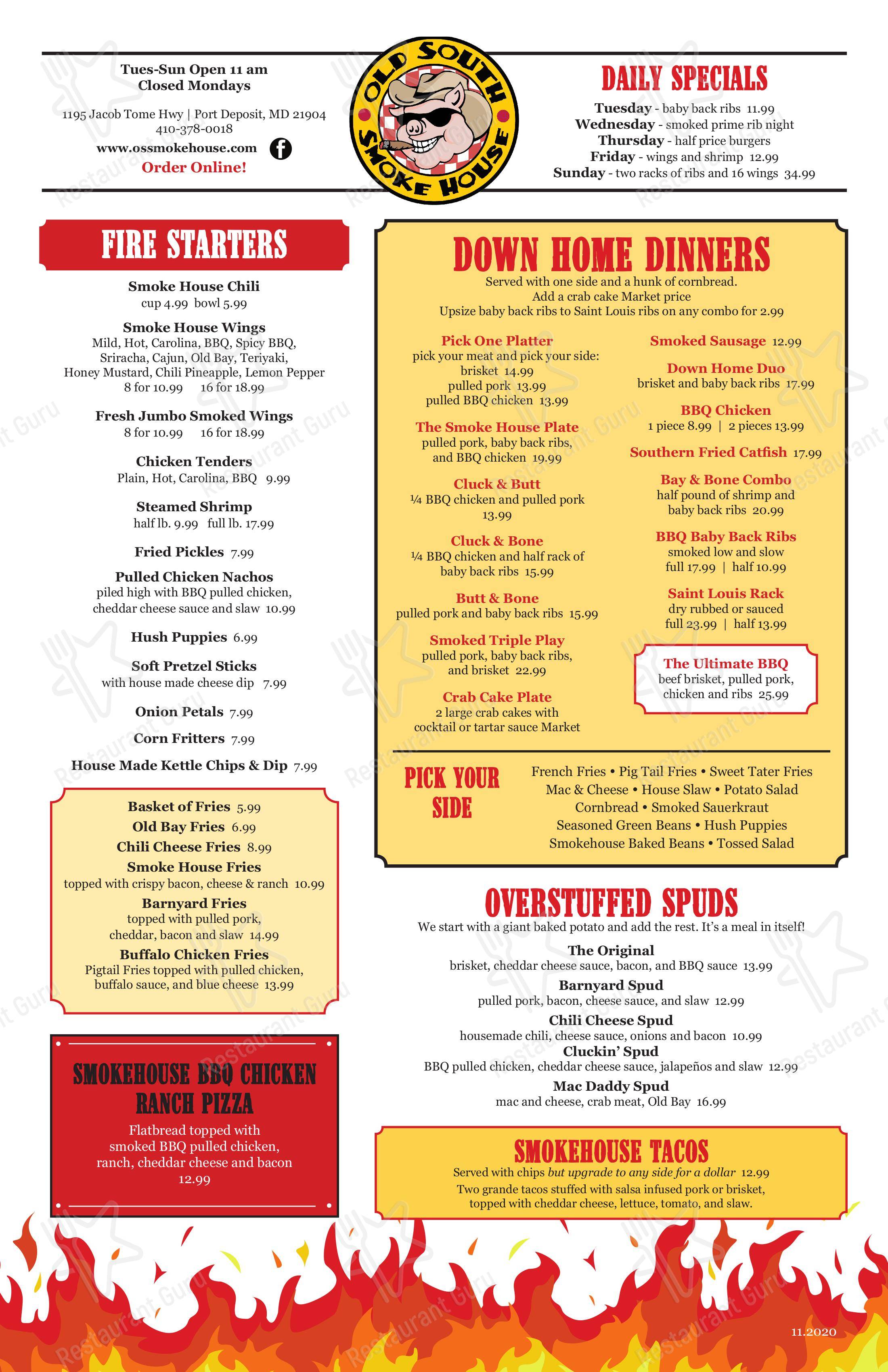 Menu at Old South Smoke House BBQ, Port Deposit
