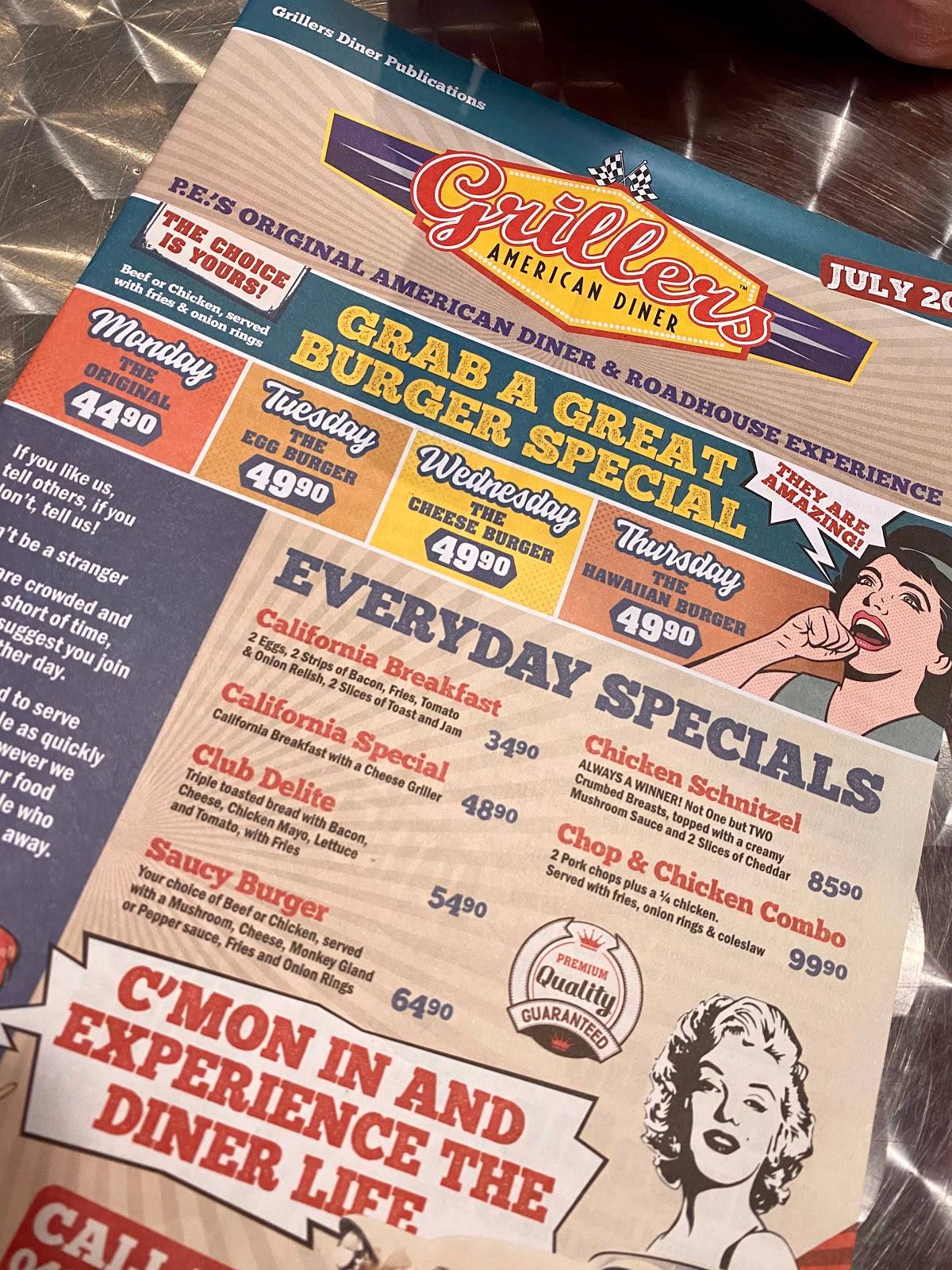 Menu at Grillers restaurant, Port Elizabeth