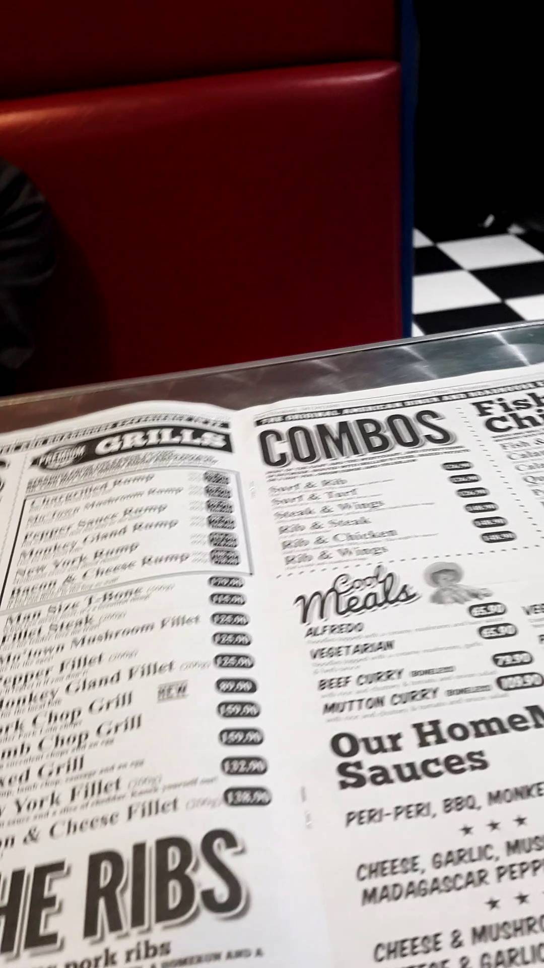 Menu at Grillers restaurant, Port Elizabeth