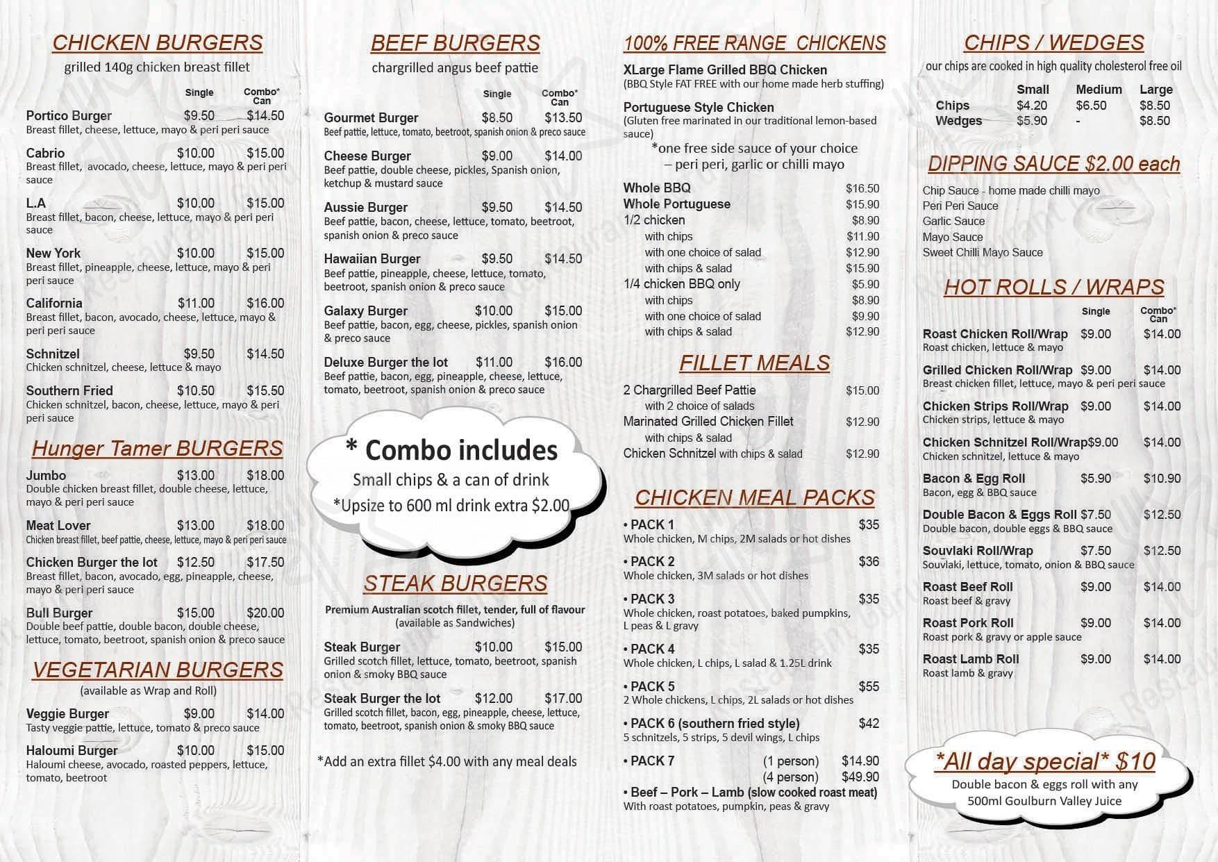 Menu at El Portico Chicken restaurant, Kareela
