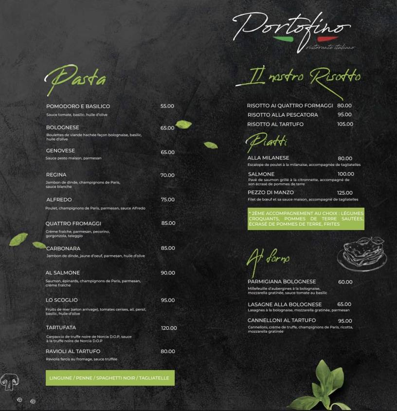 Speisekarte von Portofino Ristorante restaurant, Casablanca