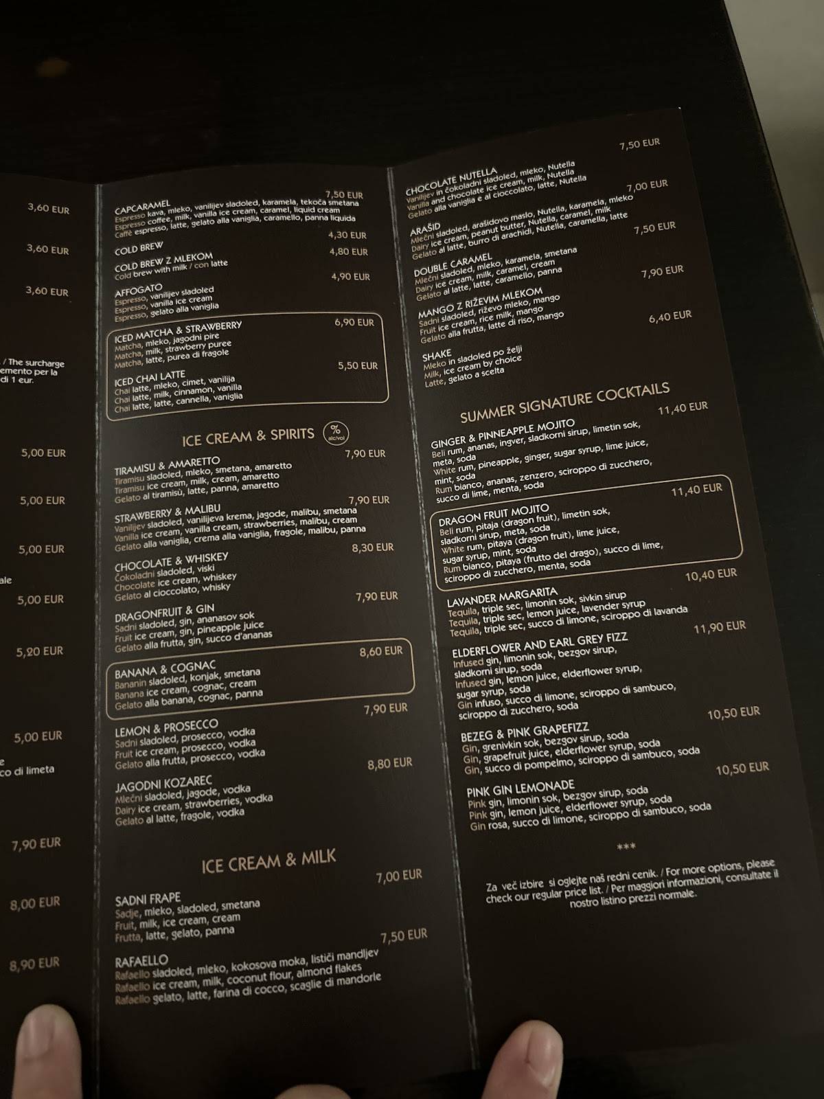 Menu at Cacao Portorož pub & bar, Portorož