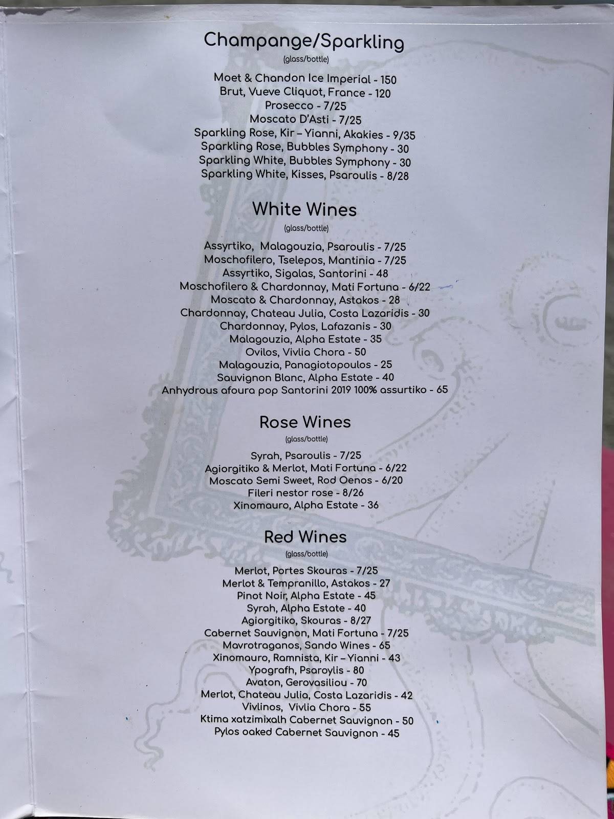 Menu at Poseidon Ocean View, Kalamata