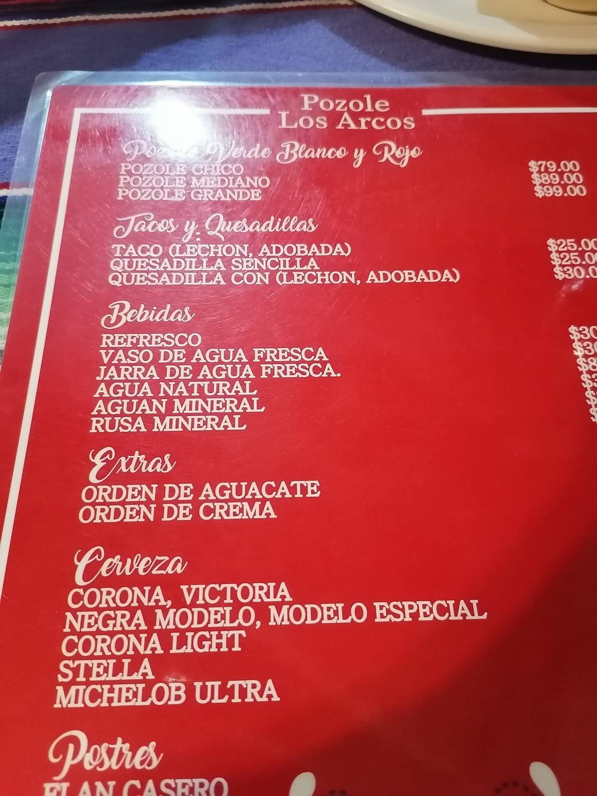 Carta del restaurante Pozole Los Arcos, Leon, Av. Insurgentes 501