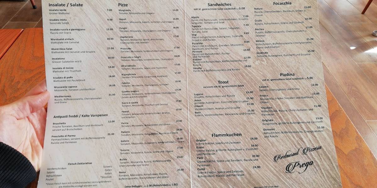 Menu at Prego, Basel, Wettsteinpl. 8