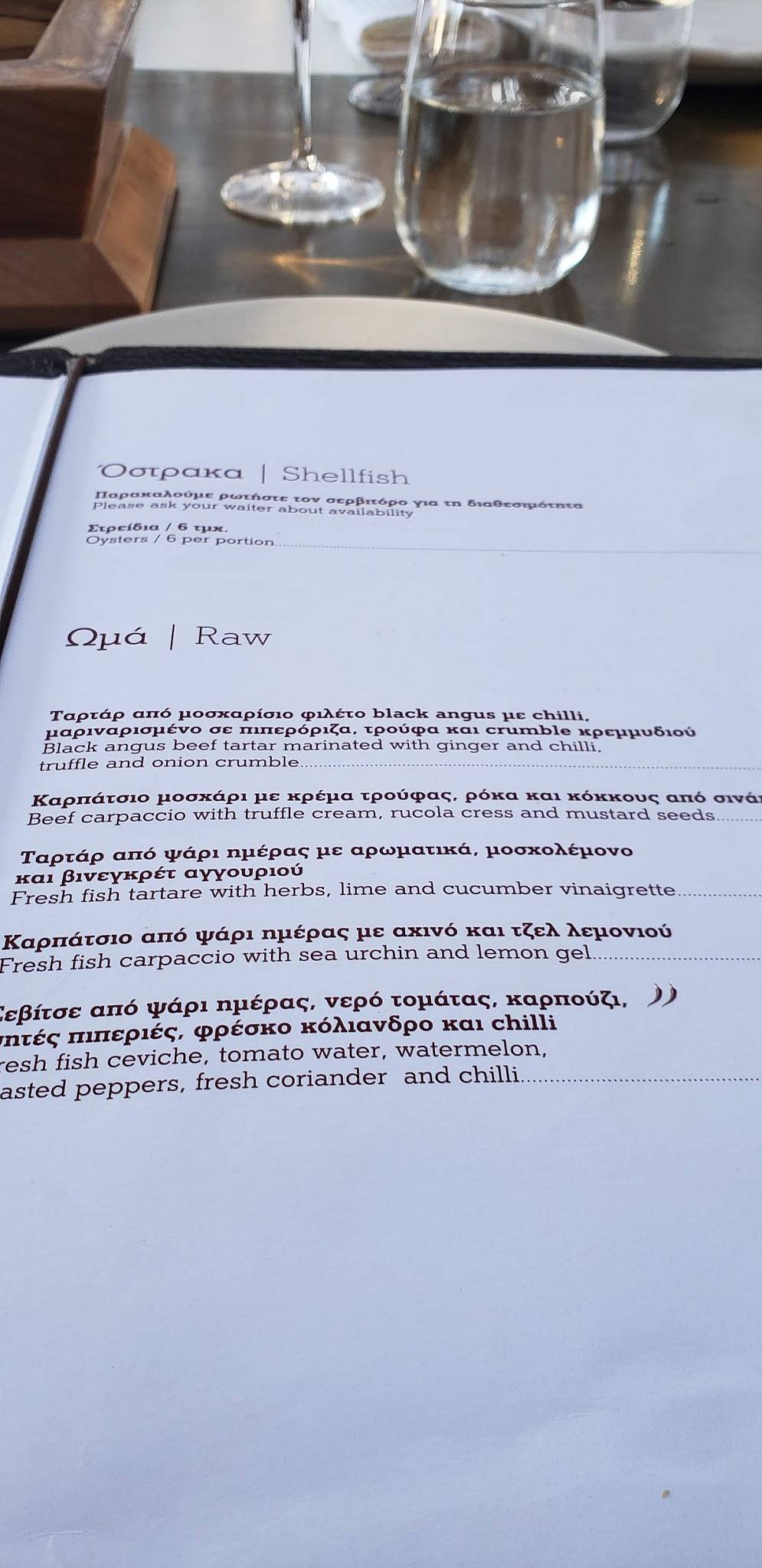 Menu at Principote Mykonos, Mikonos