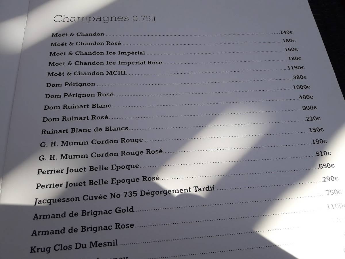 Menu at Principote Mykonos, Mikonos