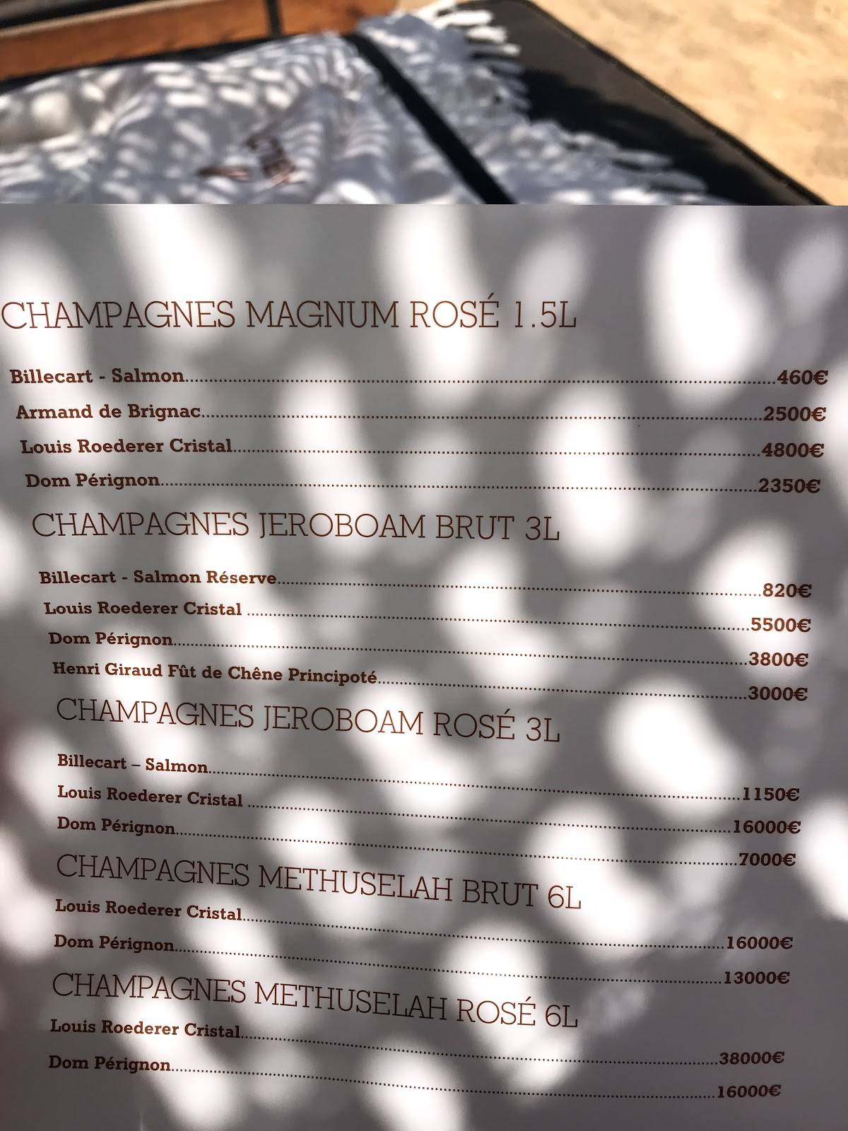 Menu at Principote Mykonos, Mikonos